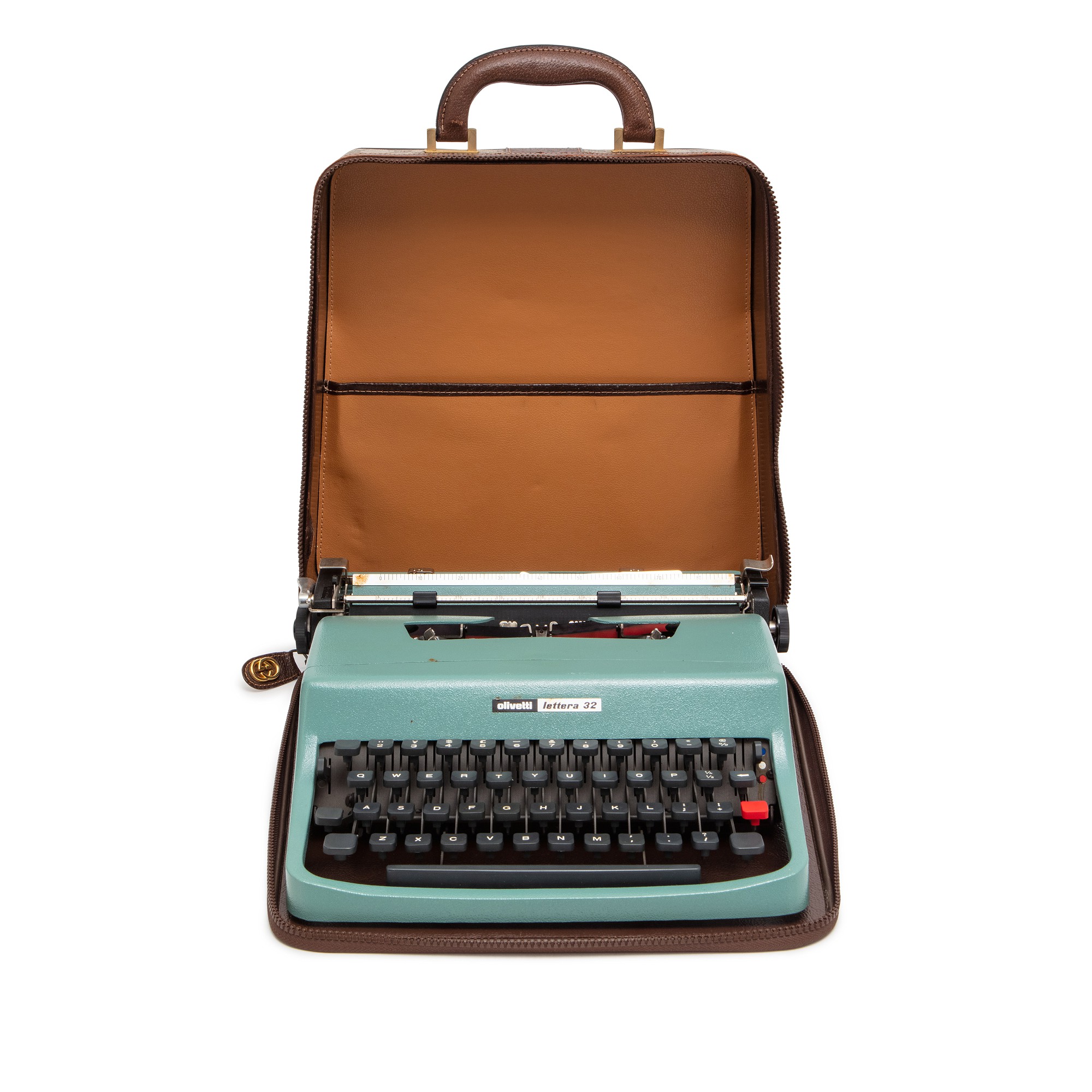 Brown GG Canvas and Green Olivetti Lettera 32 Typewriter and Case, 1960 ...