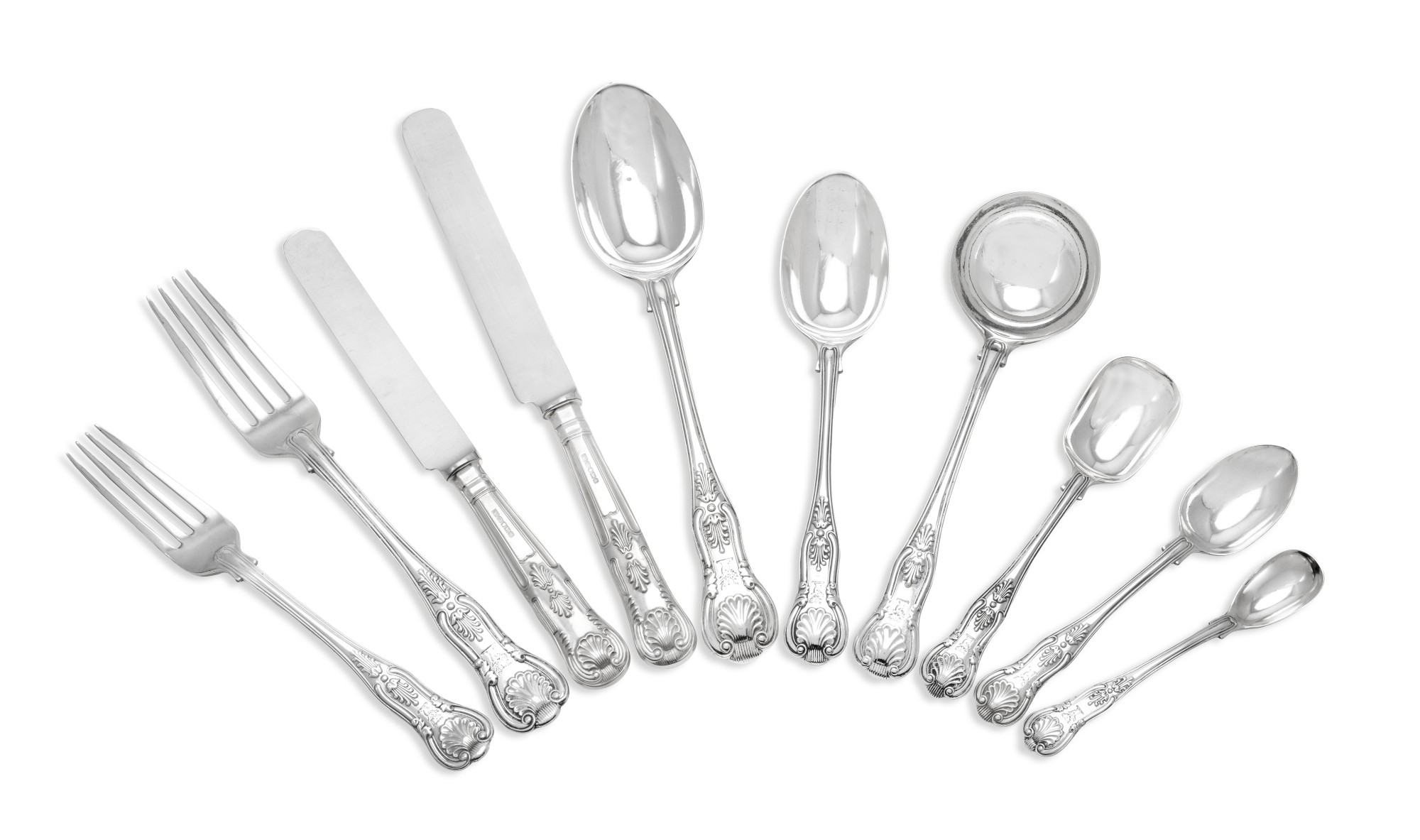 Victorian Kings pattern silver flatware set , Francis Higgins, London ...