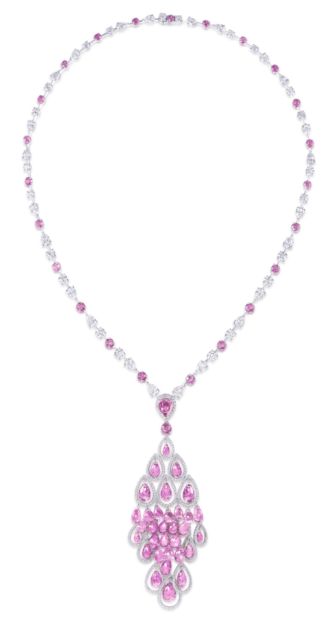 GRAFF | PINK SAPPHIRE AND DIAMOND PENDANT-NECKLACE 格拉夫 | 粉紅色剛玉配鑽石吊墜項鏈 ...