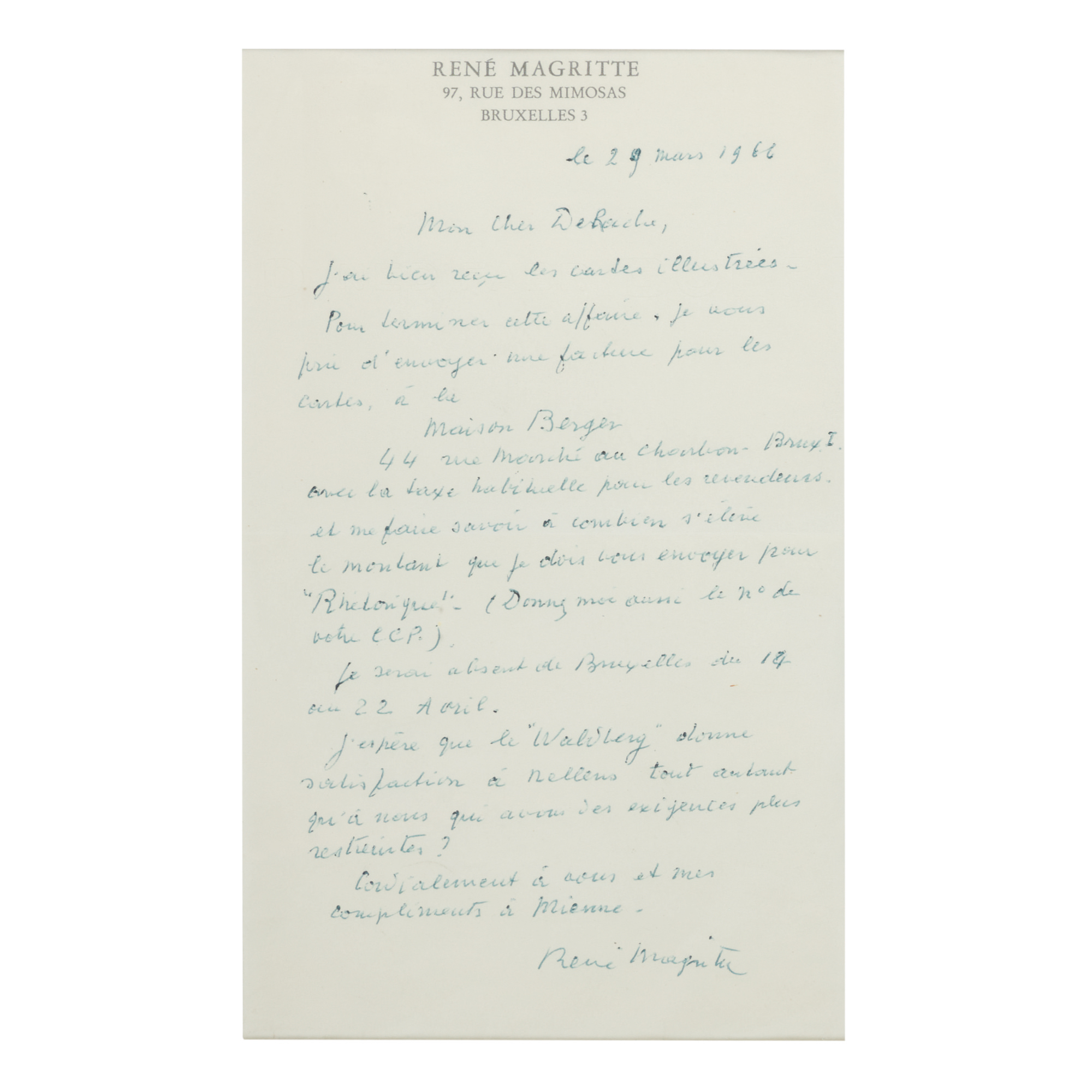 MAGRITTE, RENÉ | The artist's drawing for the cover of Rhétorique, with ...