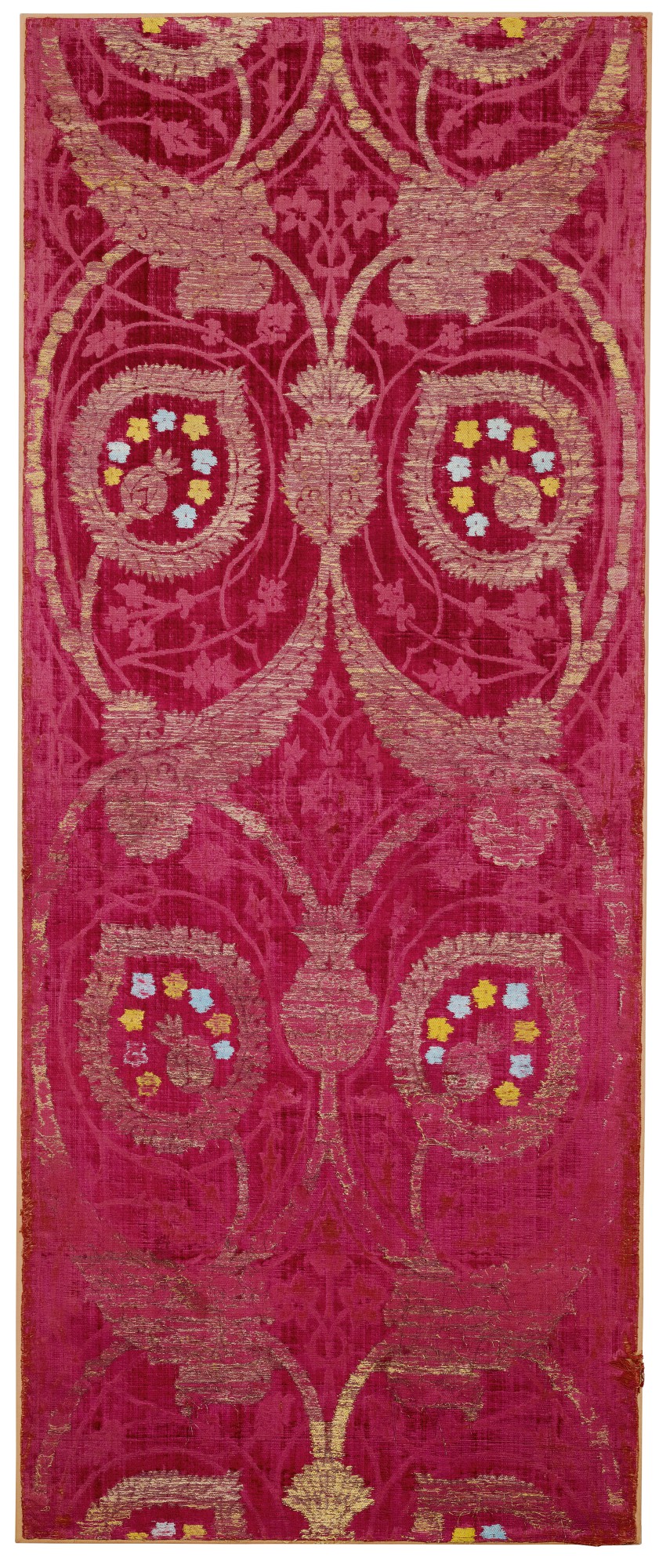 A silk, voided velvet and metal-thread panel with foliate motifs in ...