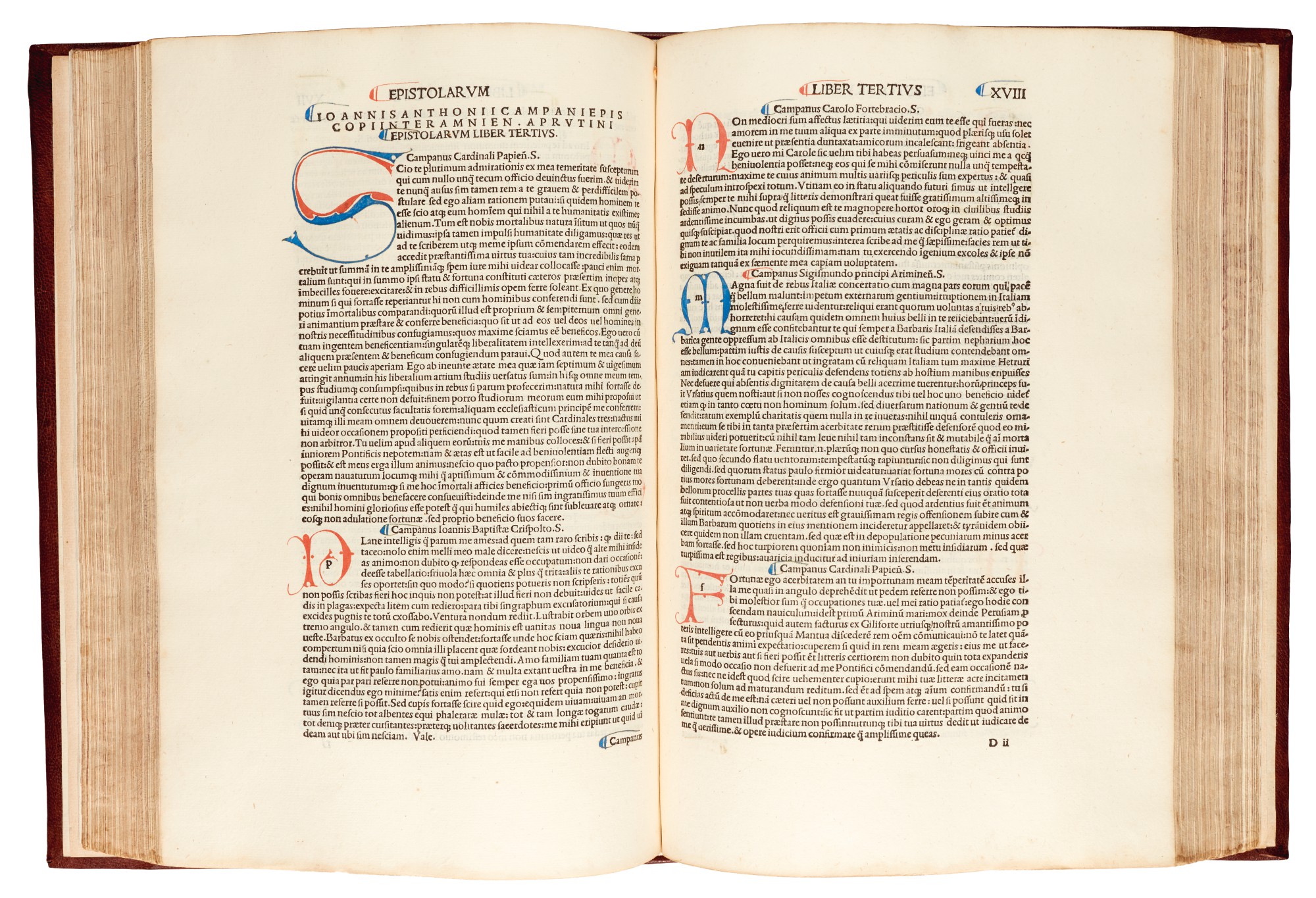 Campano, Opera omnia, Venice, 1502, contemporary tooled calf rebacked ...