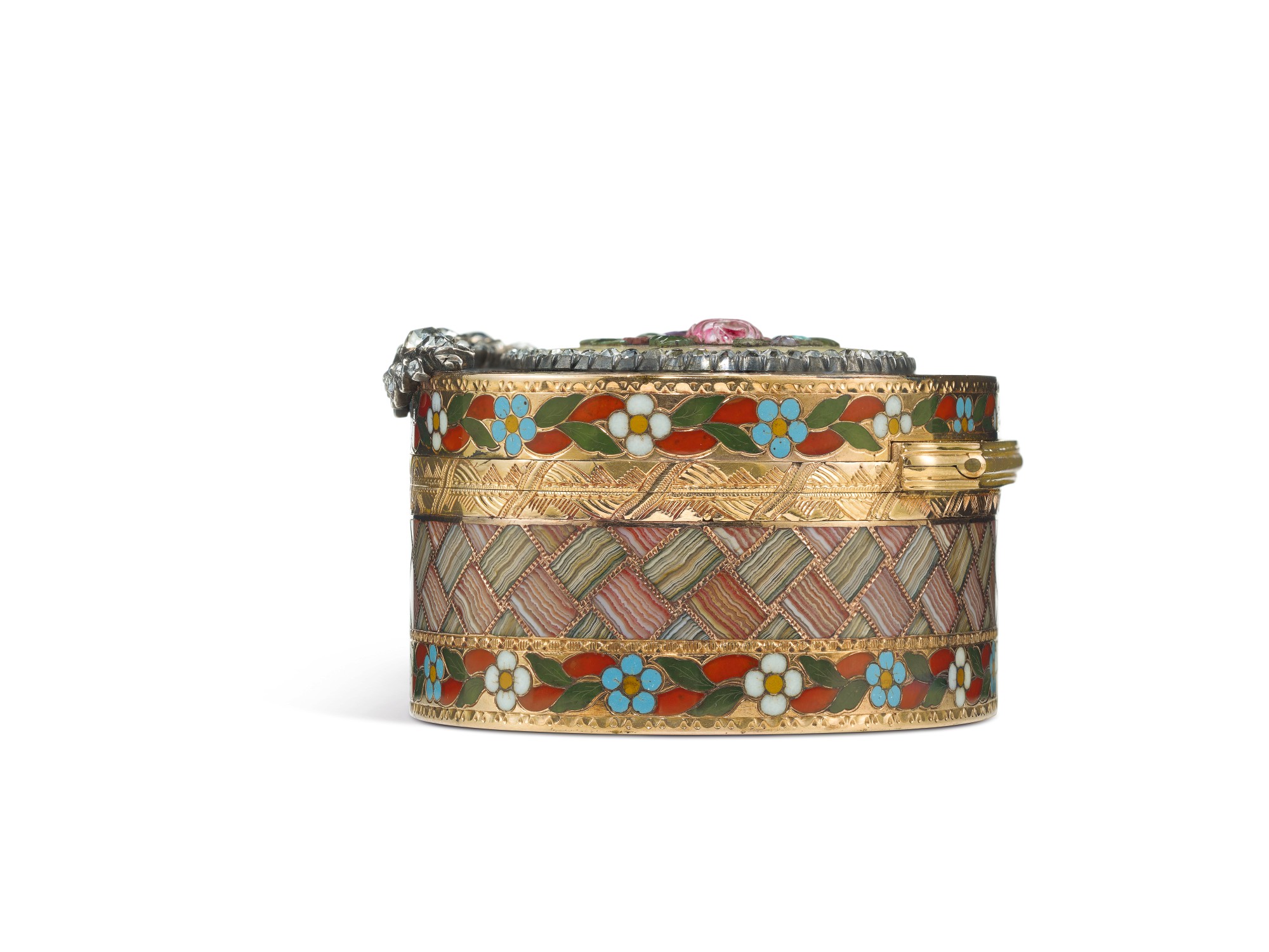 A petite jewelled gold and pietra dura snuff box, Johann Christian ...