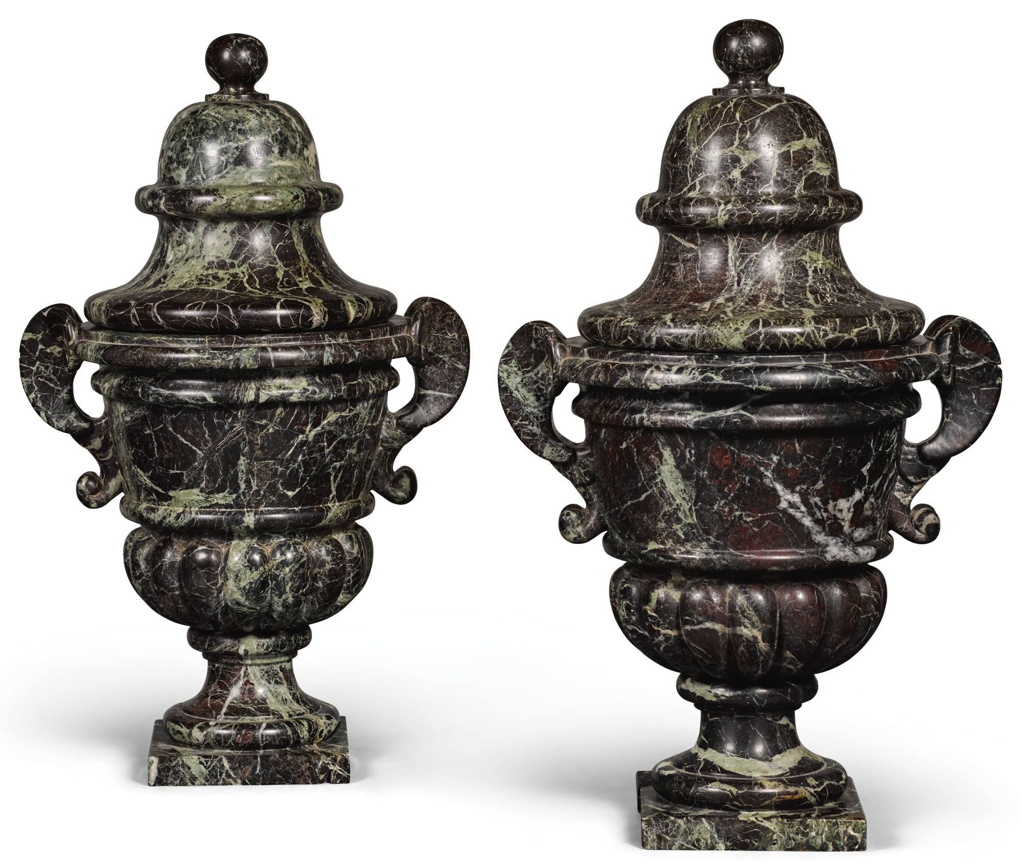 A PAIR OF LOUIS XIV VERT DE MER MARBLE VASES WITH COVERS LATE 17TH ...