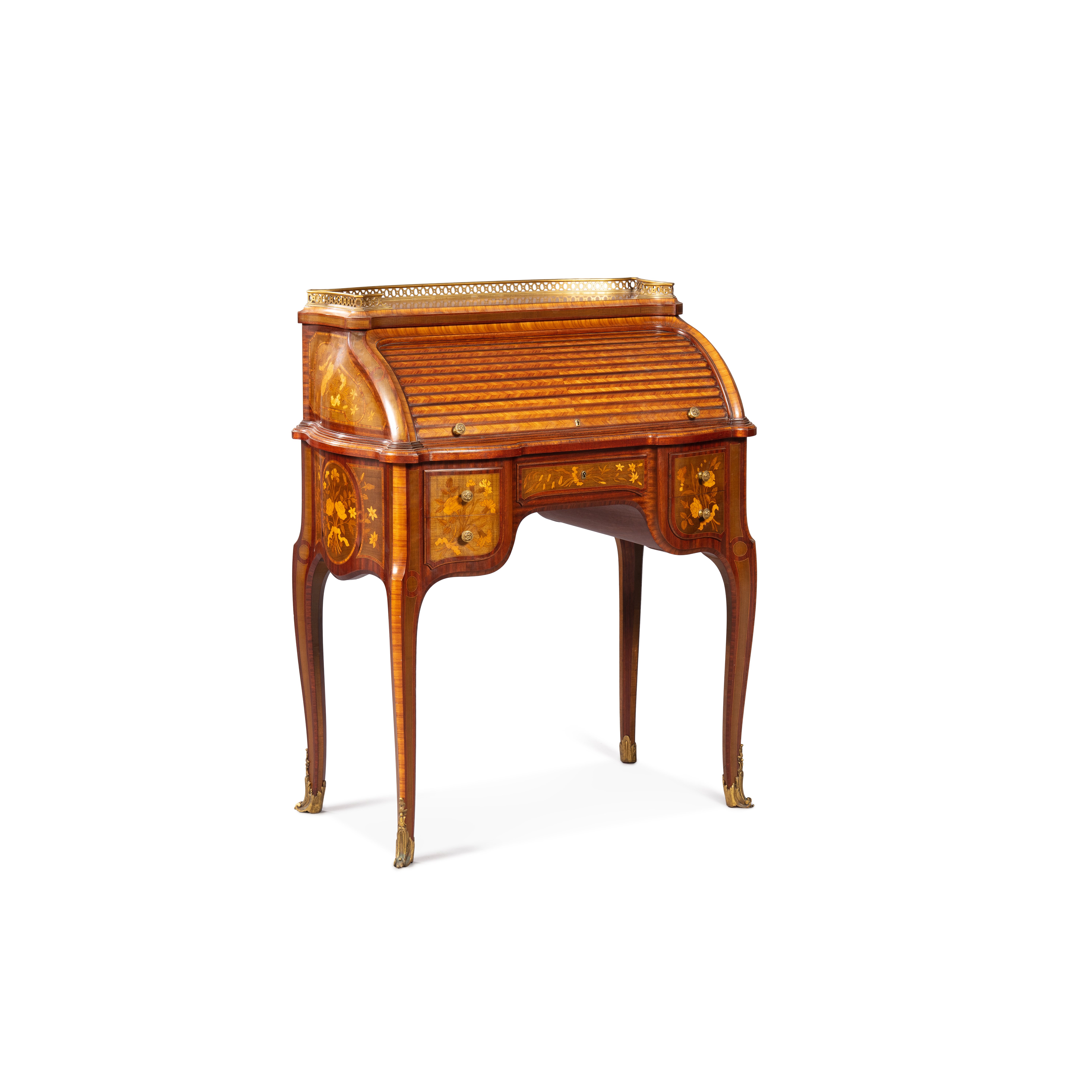 A Louis XV style gilt-bronze mounted tulipwood, satinwood and fruitwood ...