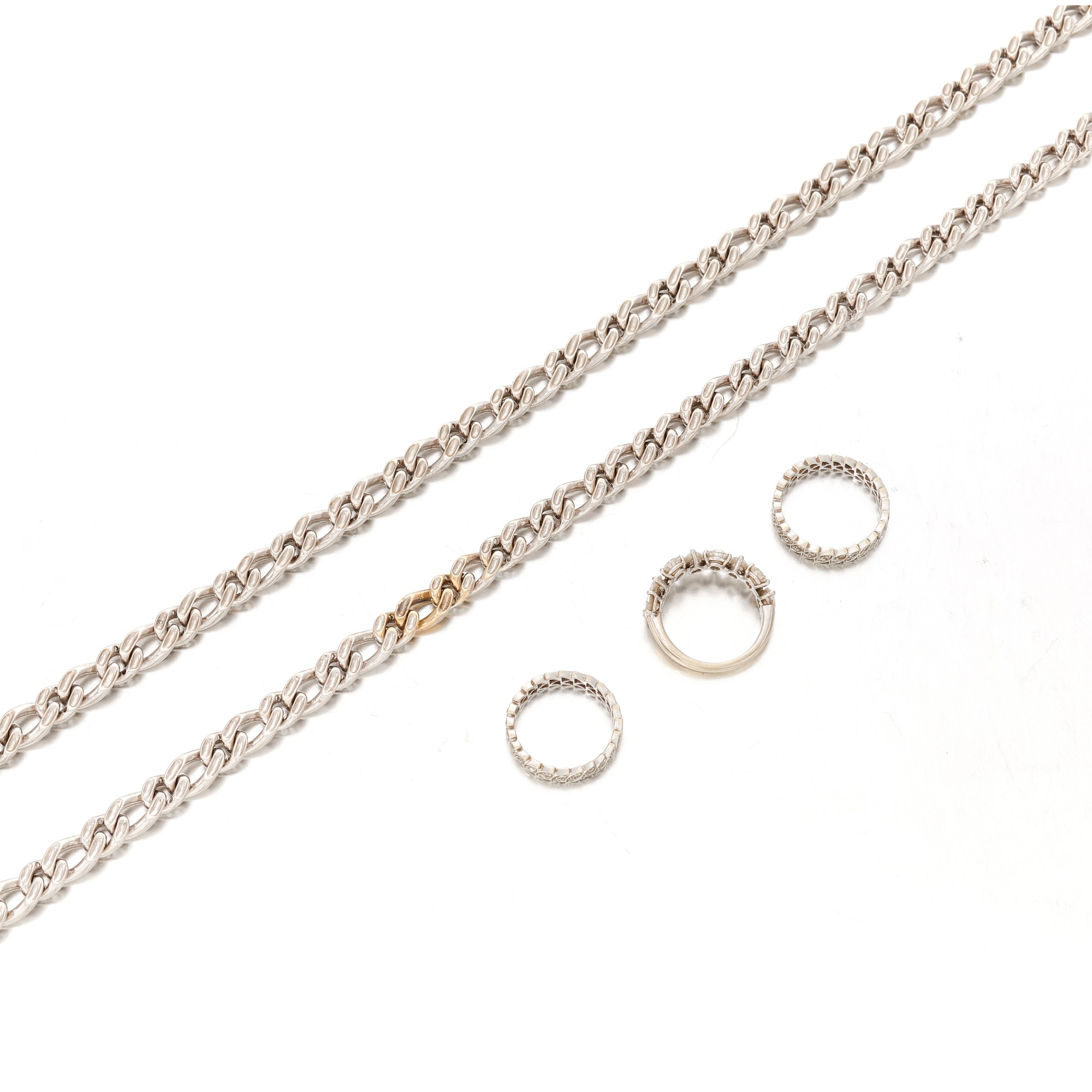 Diamond long chain and three diamond rings (Collana in diamanti e tre ...