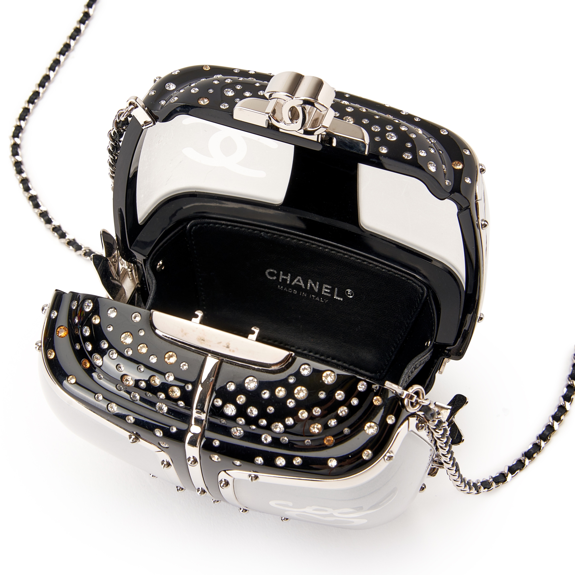 Limited Edition Black and Silver Strass, Lucite, and Enamel Evening In ...