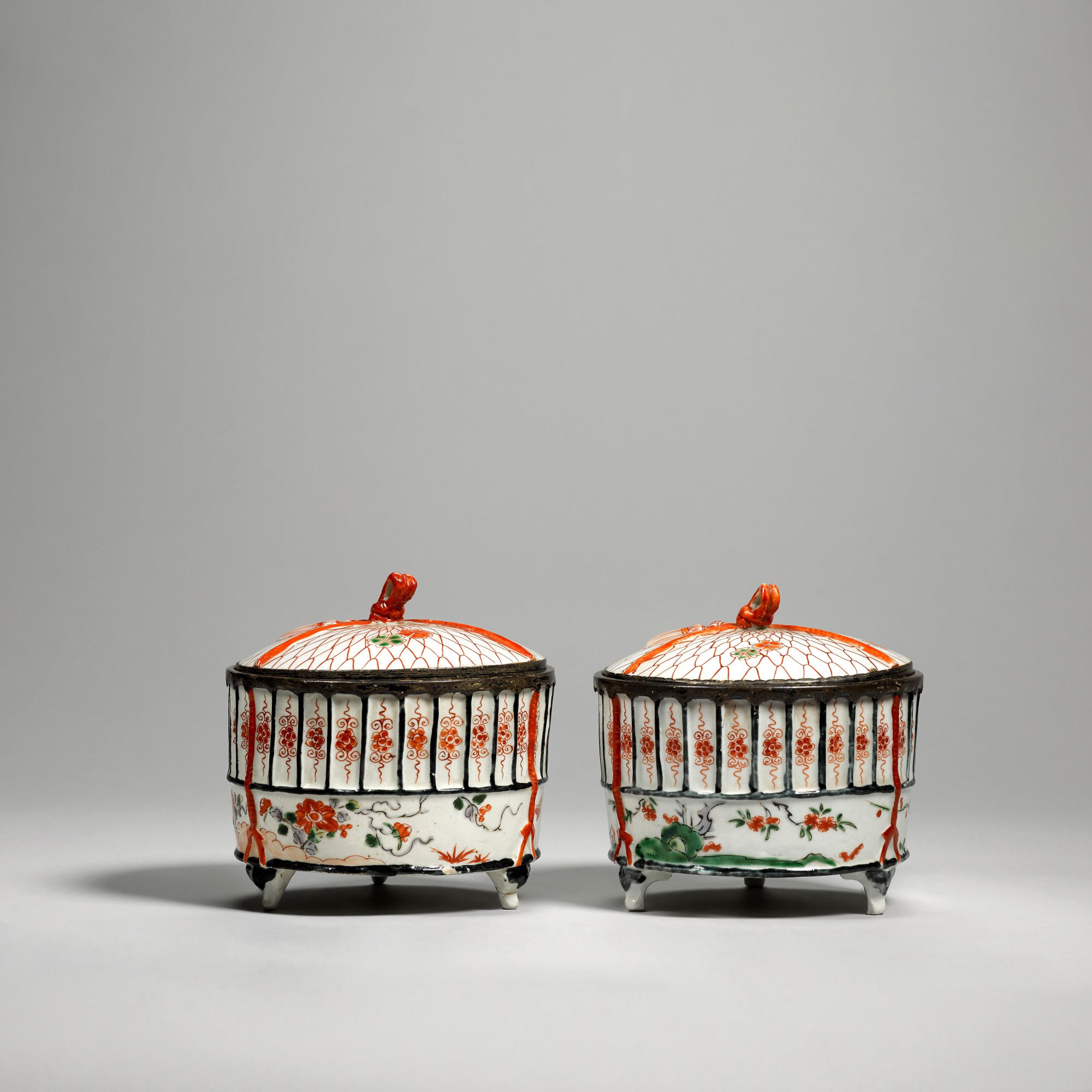 A pair of rare Arita stylised cricket cages with silver mounts | Edo ...
