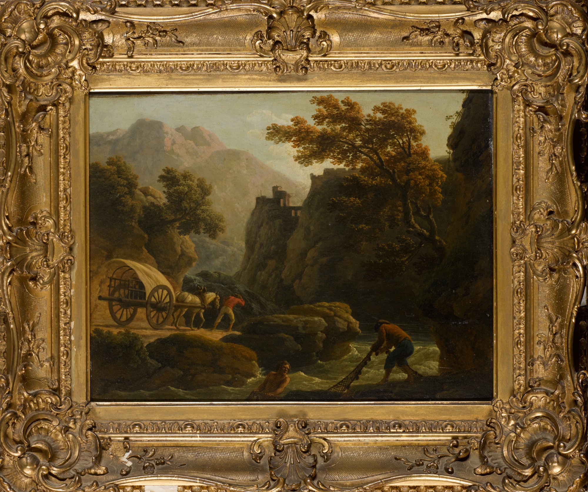 CLAUDE-JOSEPH VERNET | Mountainous river landscape with two fishermen ...