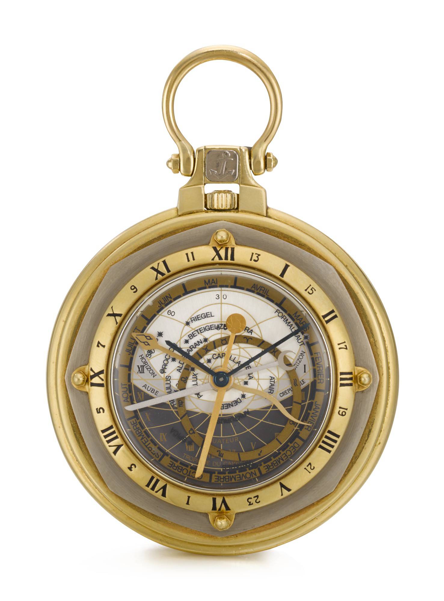 A RARE TWO-COLOUR GOLD AUTOMATIC ASTRONOMICAL OPEN-FACED KEYLESS LEVER ...