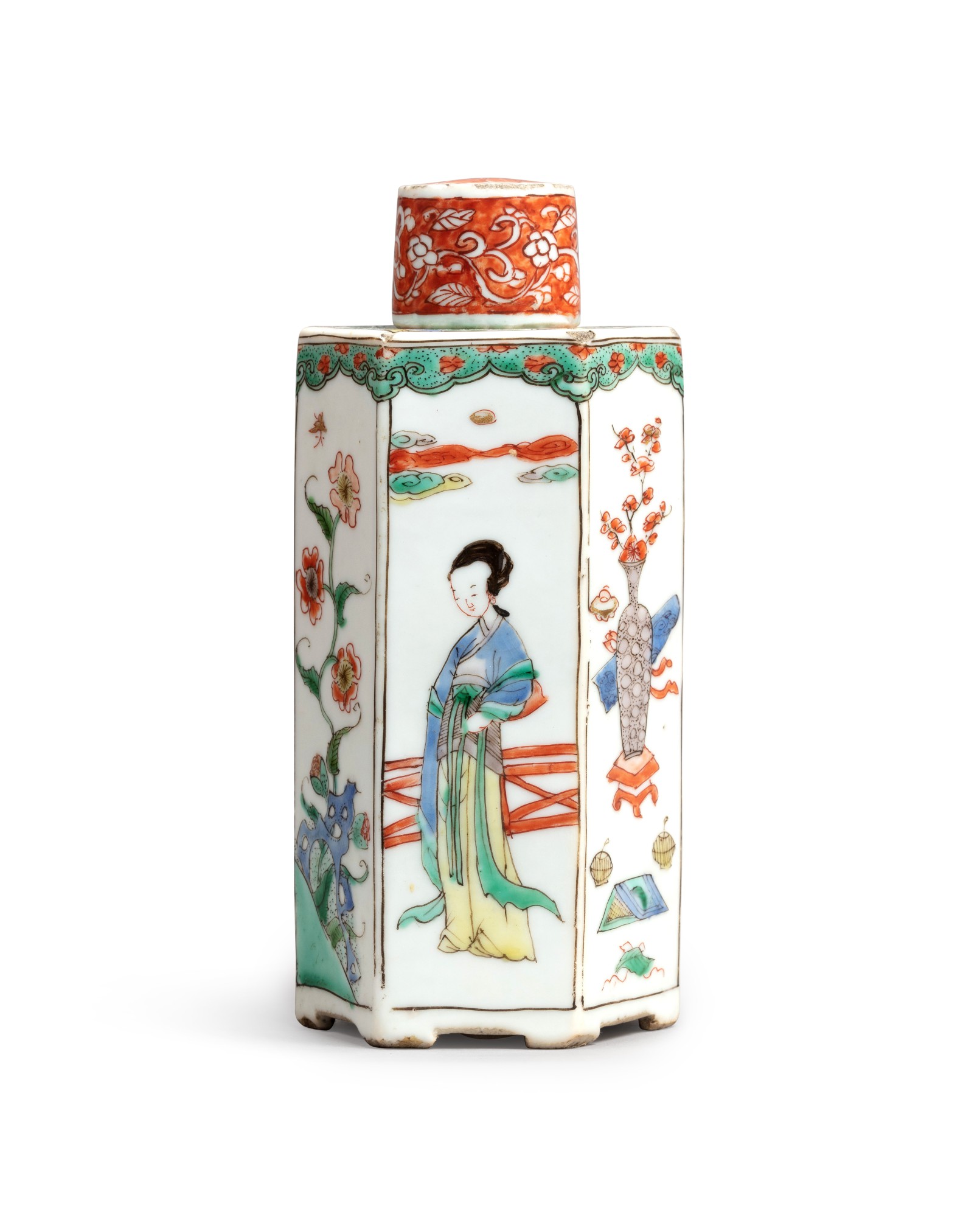 A pair of famille verte tea-caddies and covers China, Qing dynasty ...