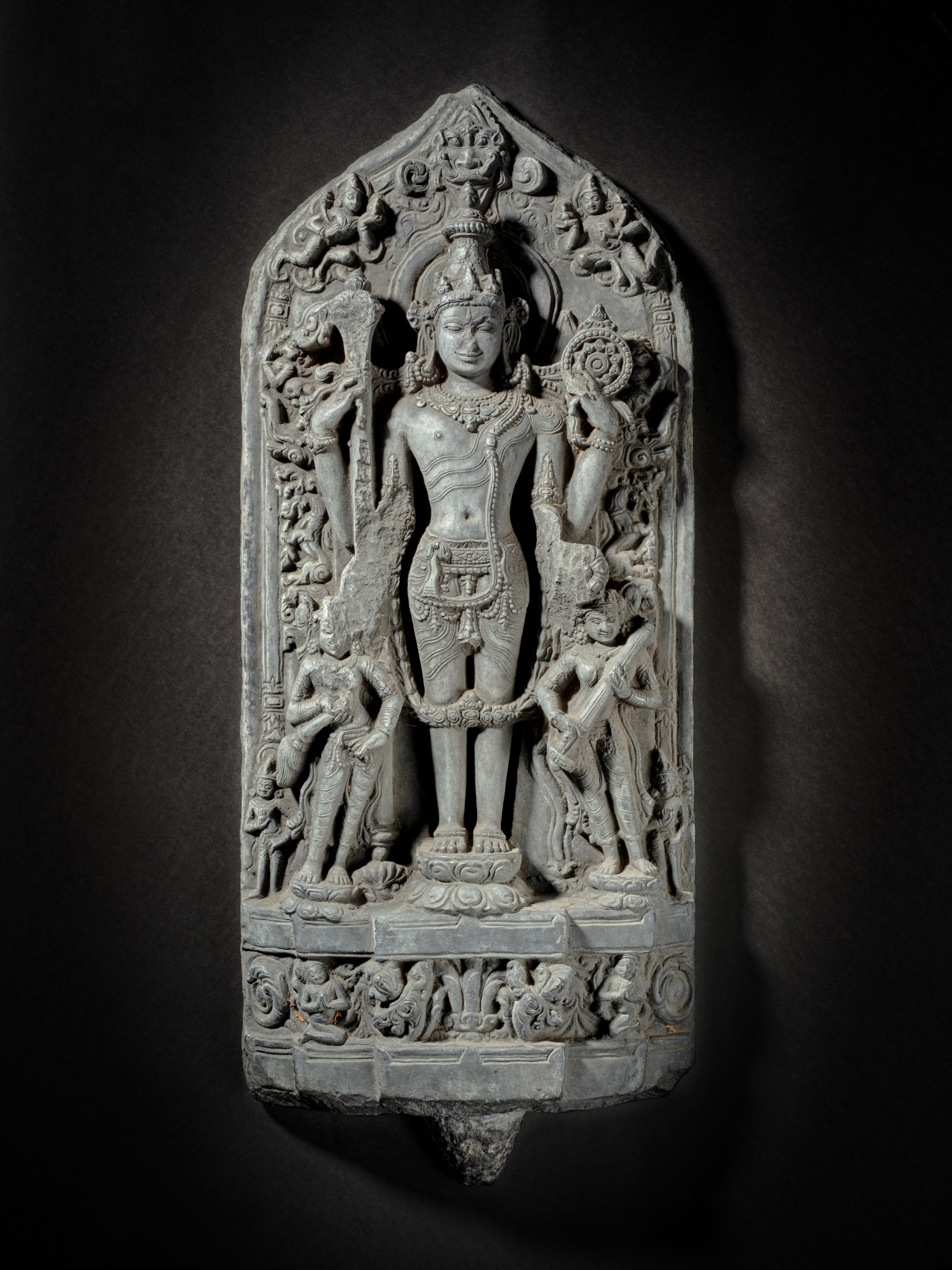 A black stone stele depicting Vishnu, East India, Pala period, 11th ...
