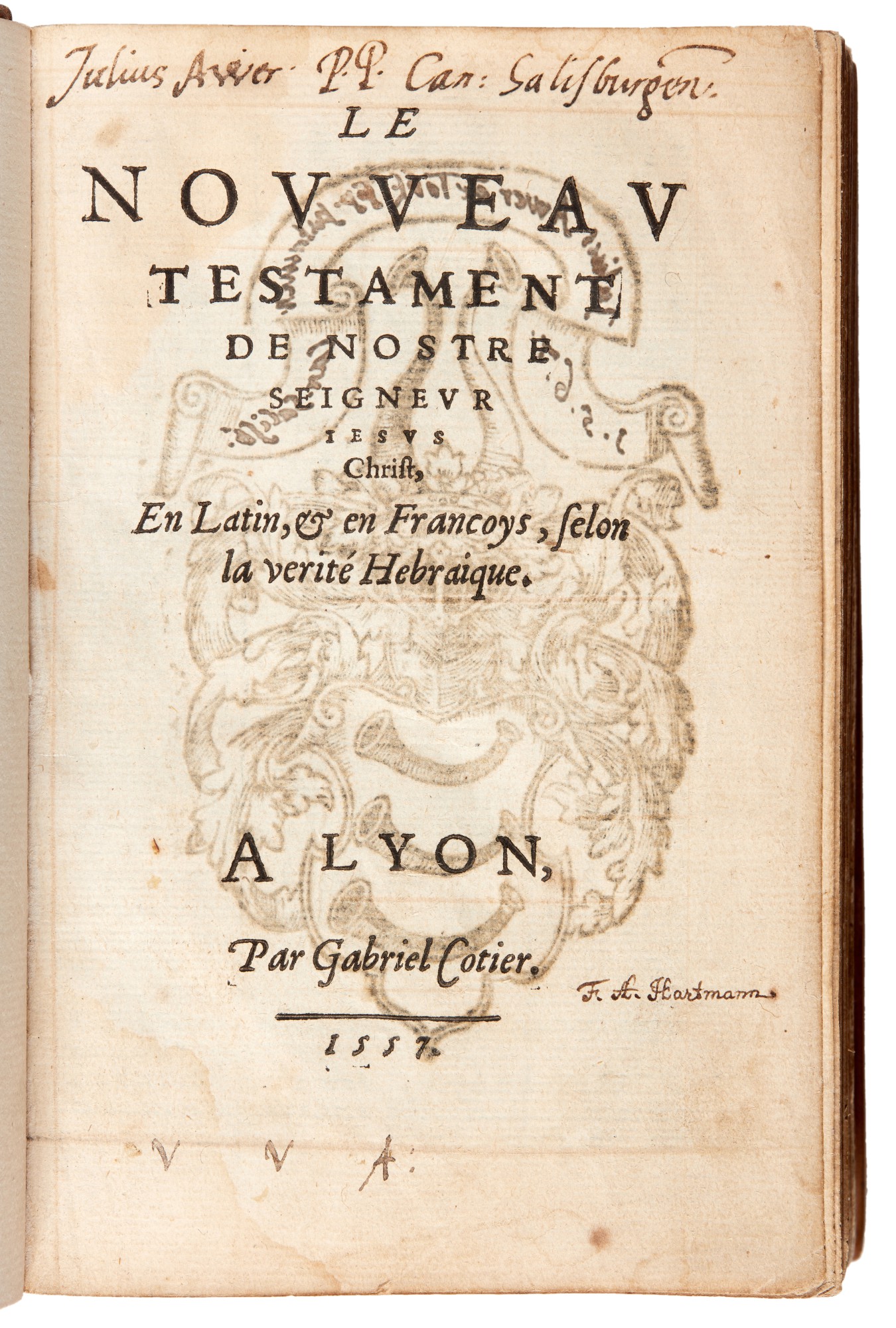 Bible, Le nouveau testament, Lyon, 1557, contemporary calf elaborately ...