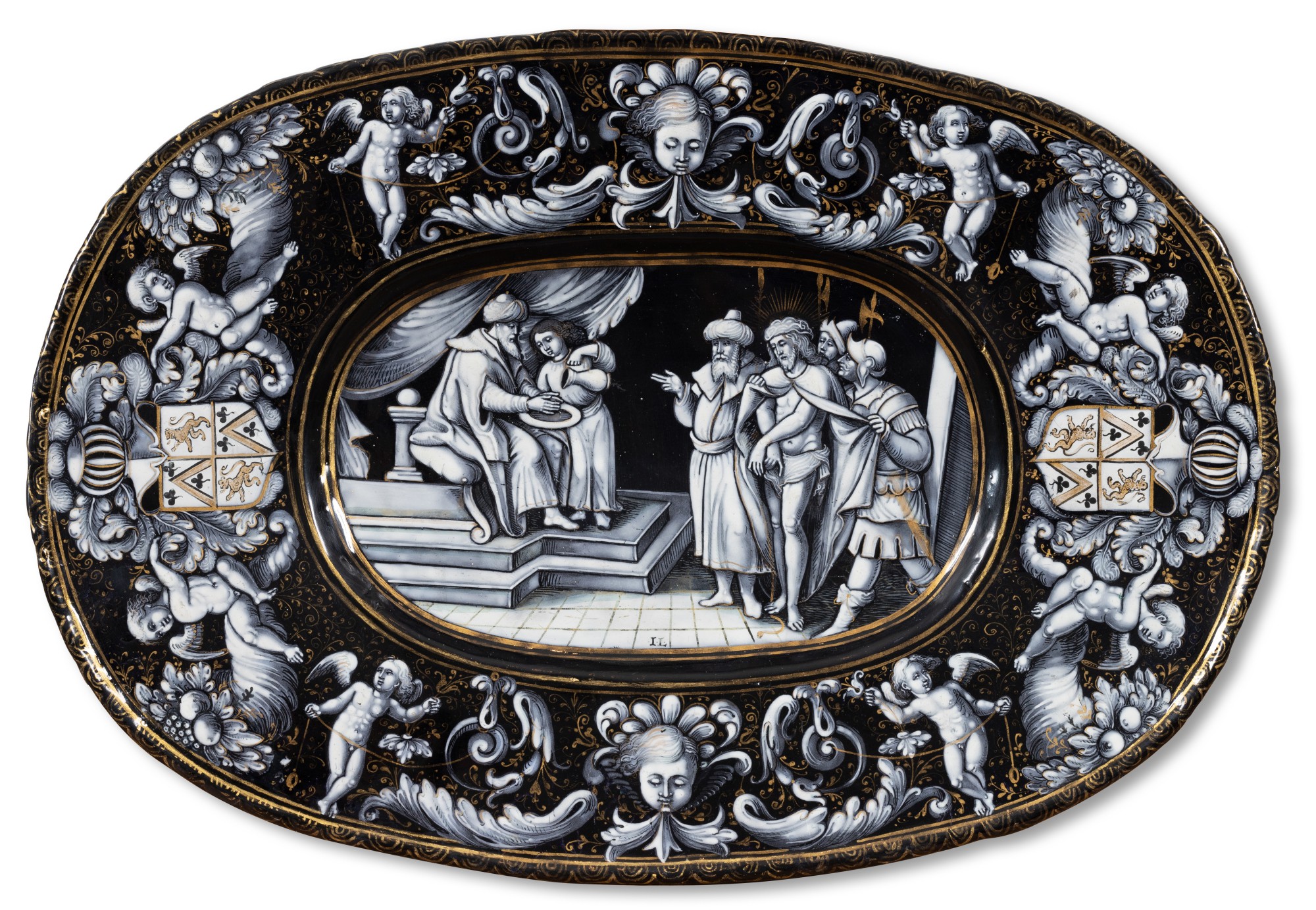 An oval Limoges grisaille enamel dish with Christ before Pilate, Last ...