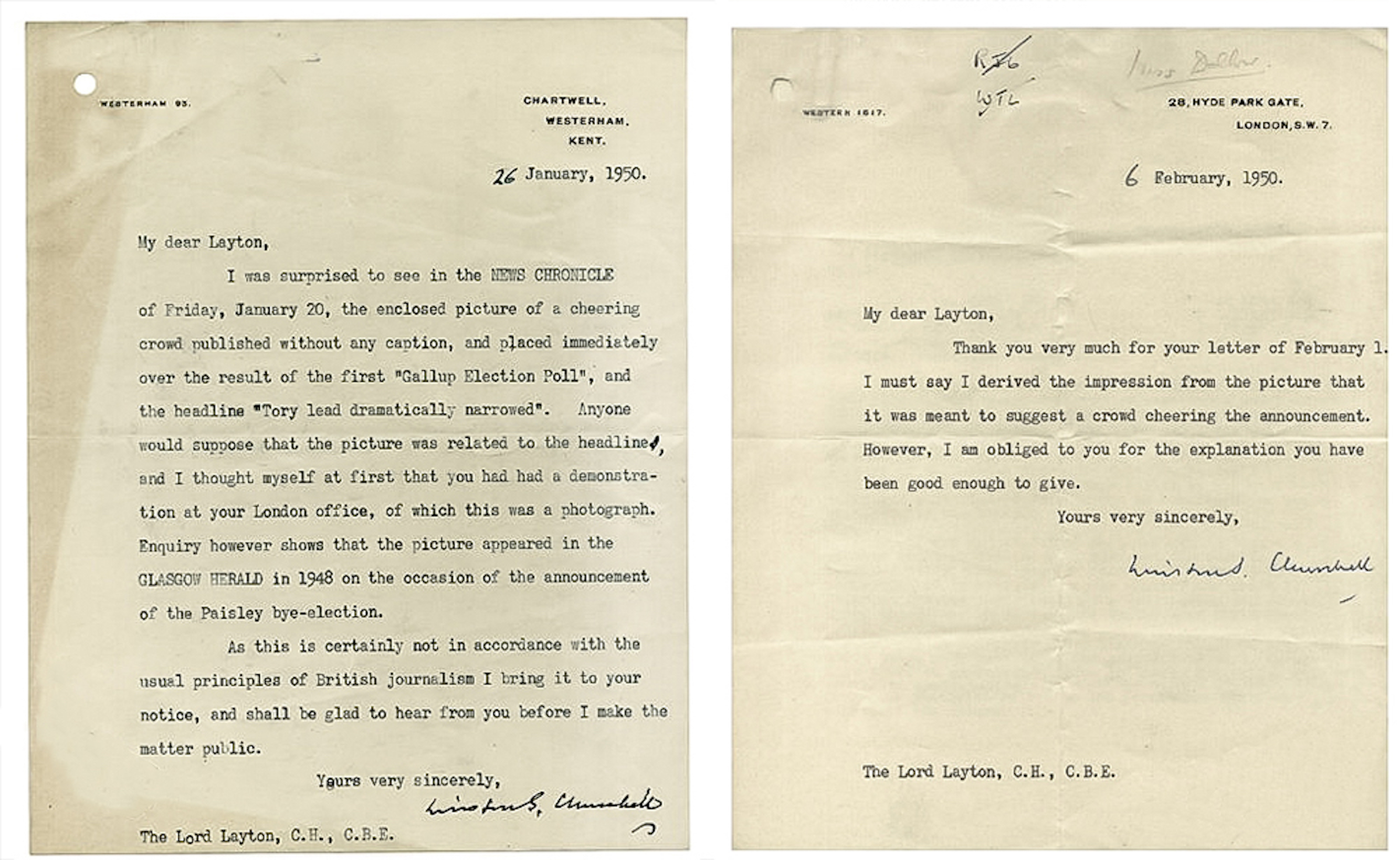 Winston S. Churchill | A pair of typed letters signed ("Winston ...