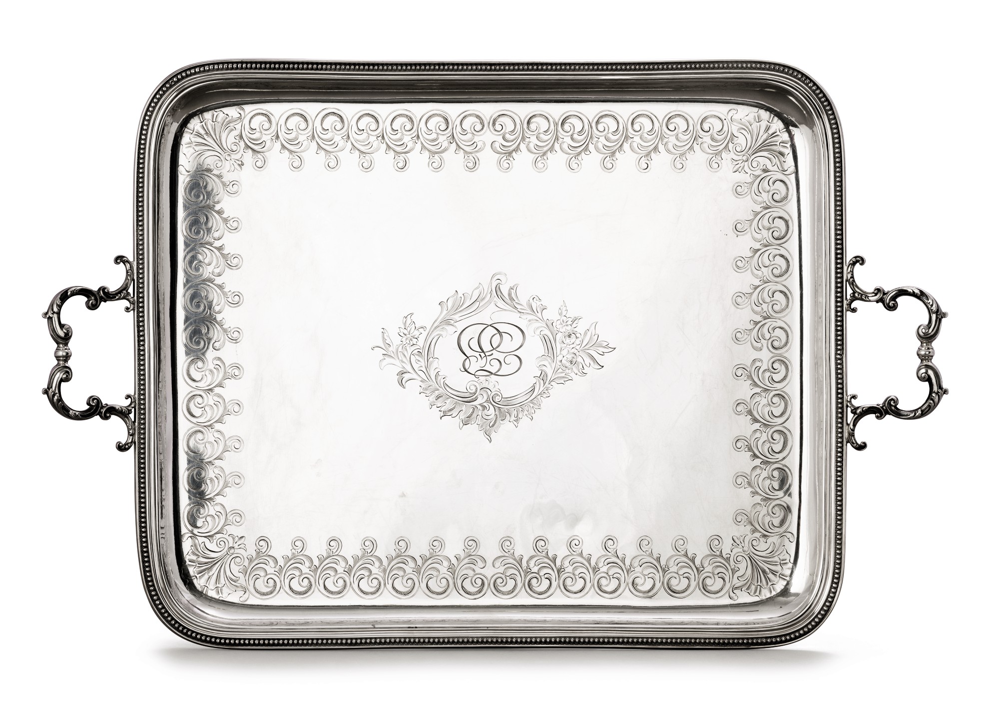 A French rectangular silver tray with handles, circa 1900 | Doha ...
