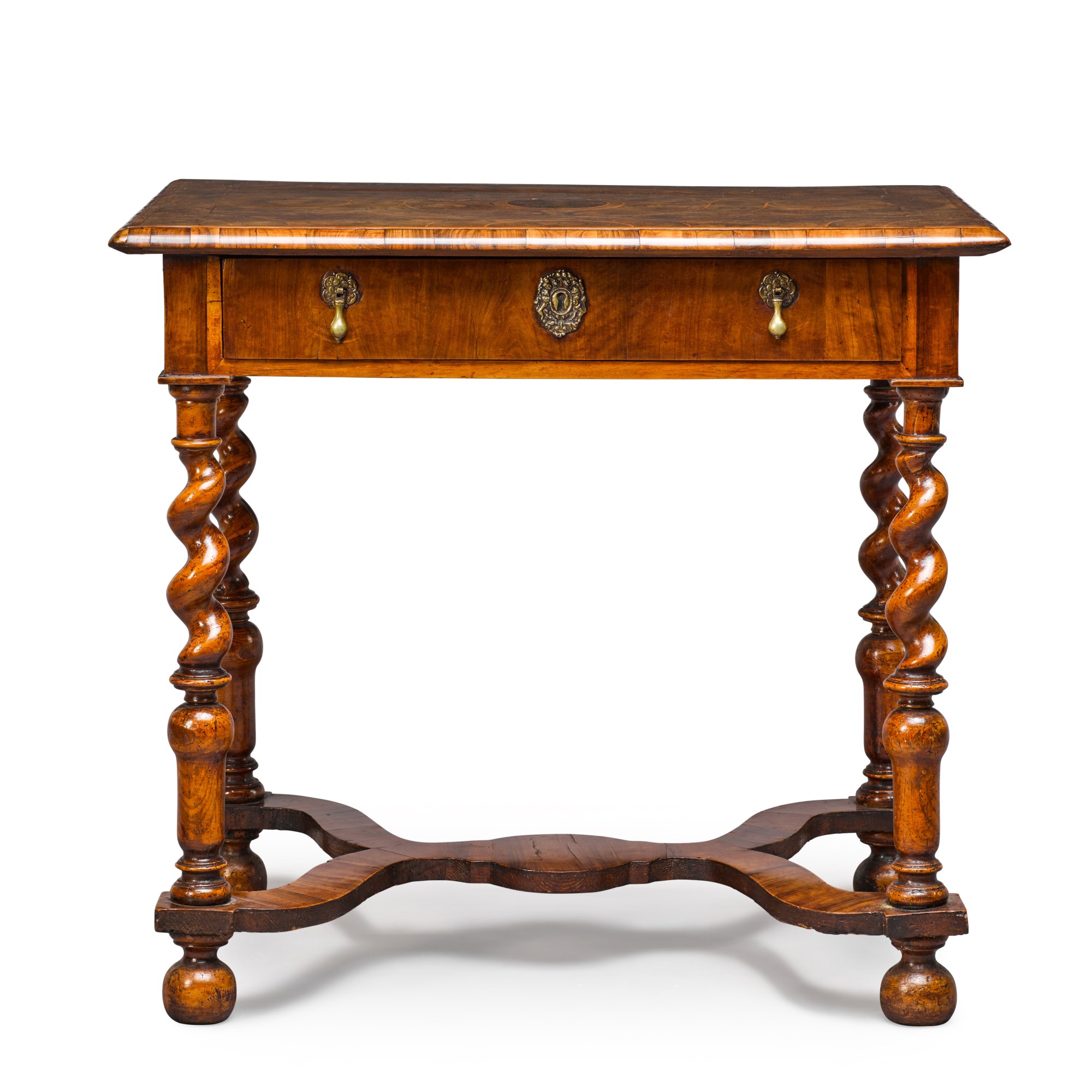 A William and Mary walnut, olive and cocus wood oyster-veneered side ...