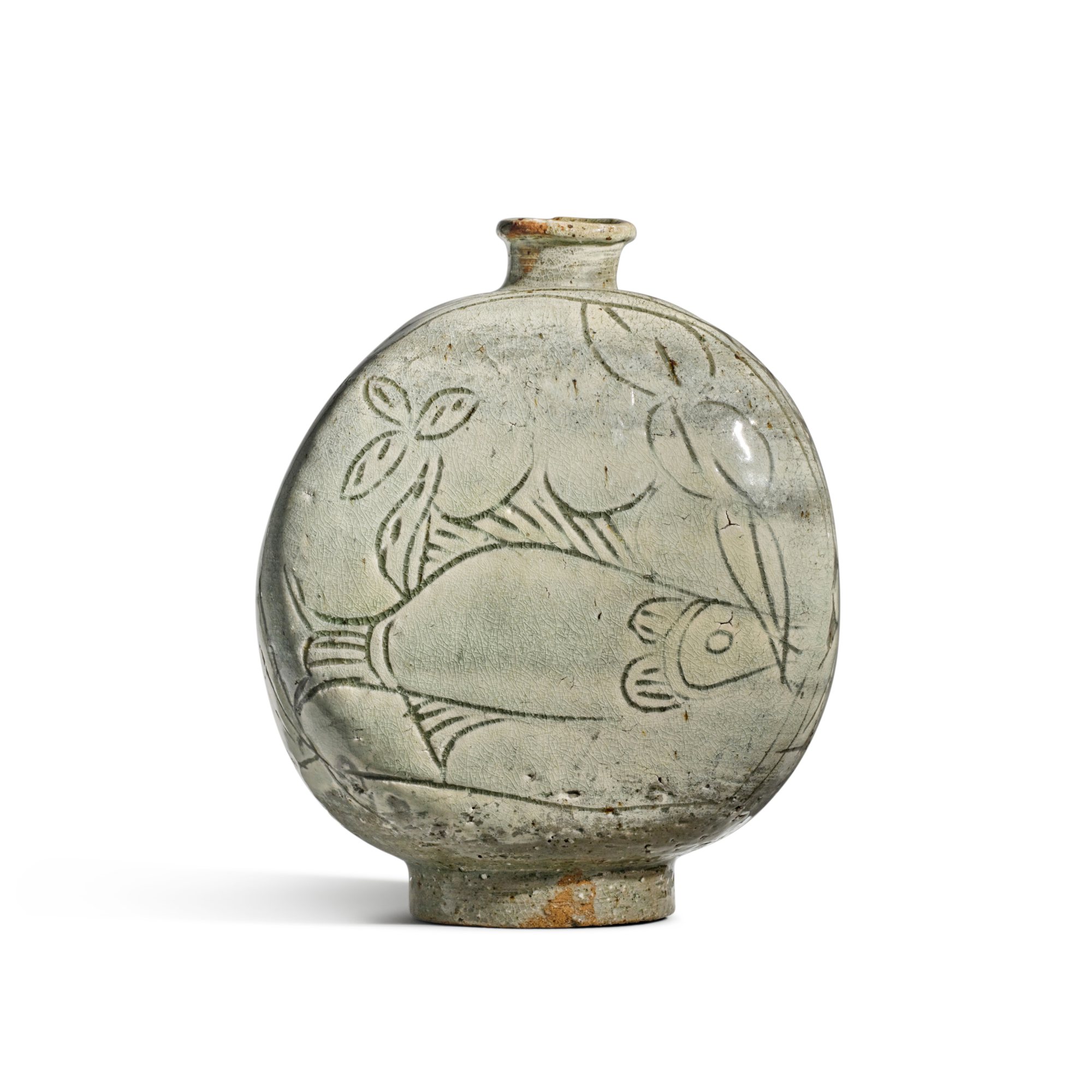A Buncheong sgraffiato 'fish' moonflask, Joseon dynasty, late 15th ...