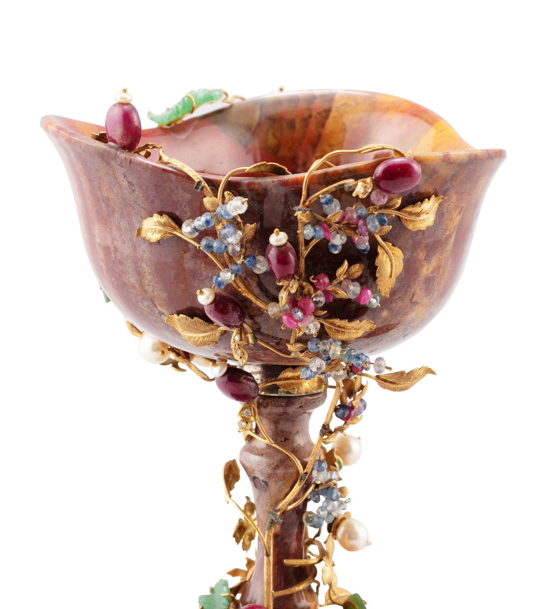 An Italian jasper cup with gold mounts, decorated with branches and ...