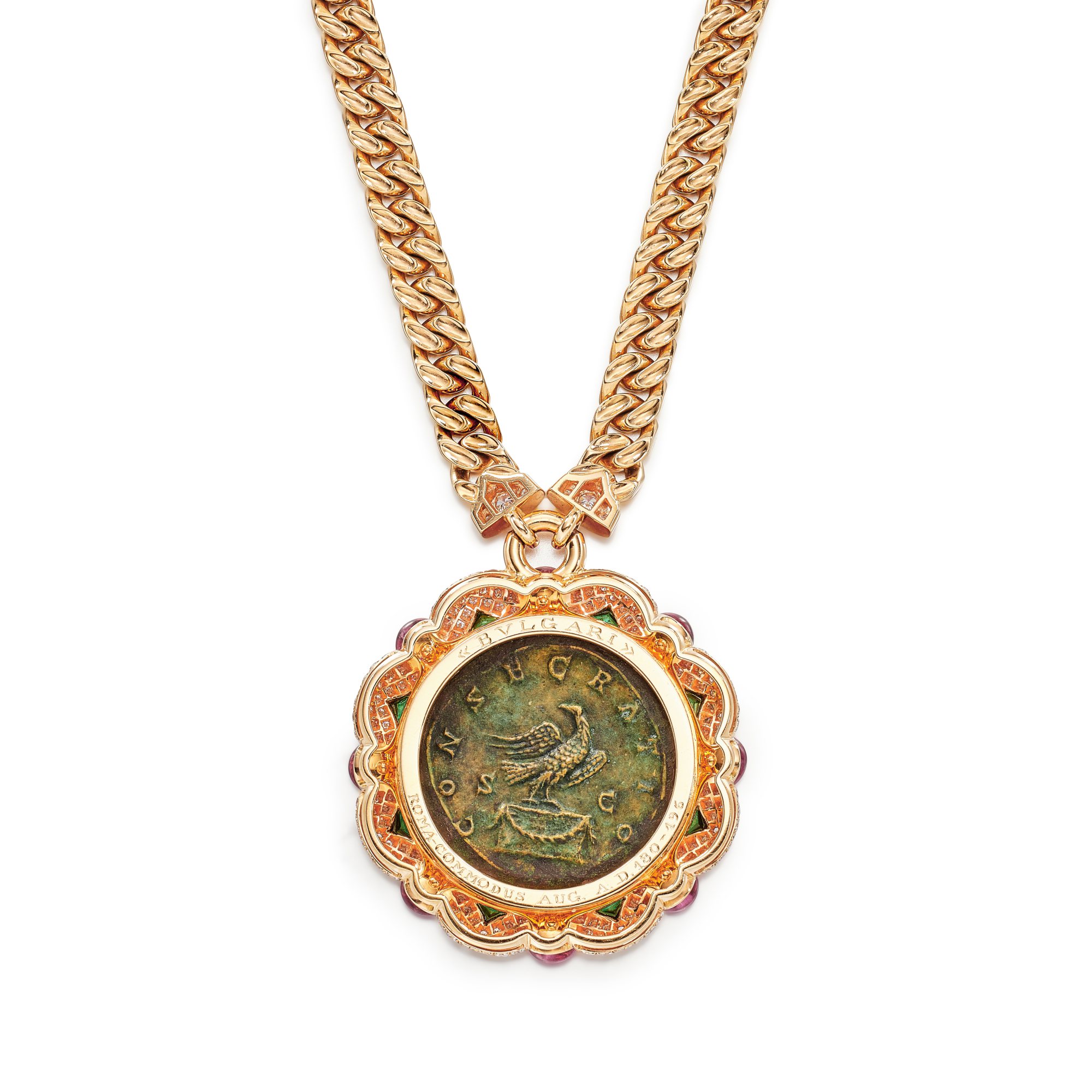 'Monete' Antique Coin, Gem Set and Diamond Pendent Necklace | 寶格麗 ...
