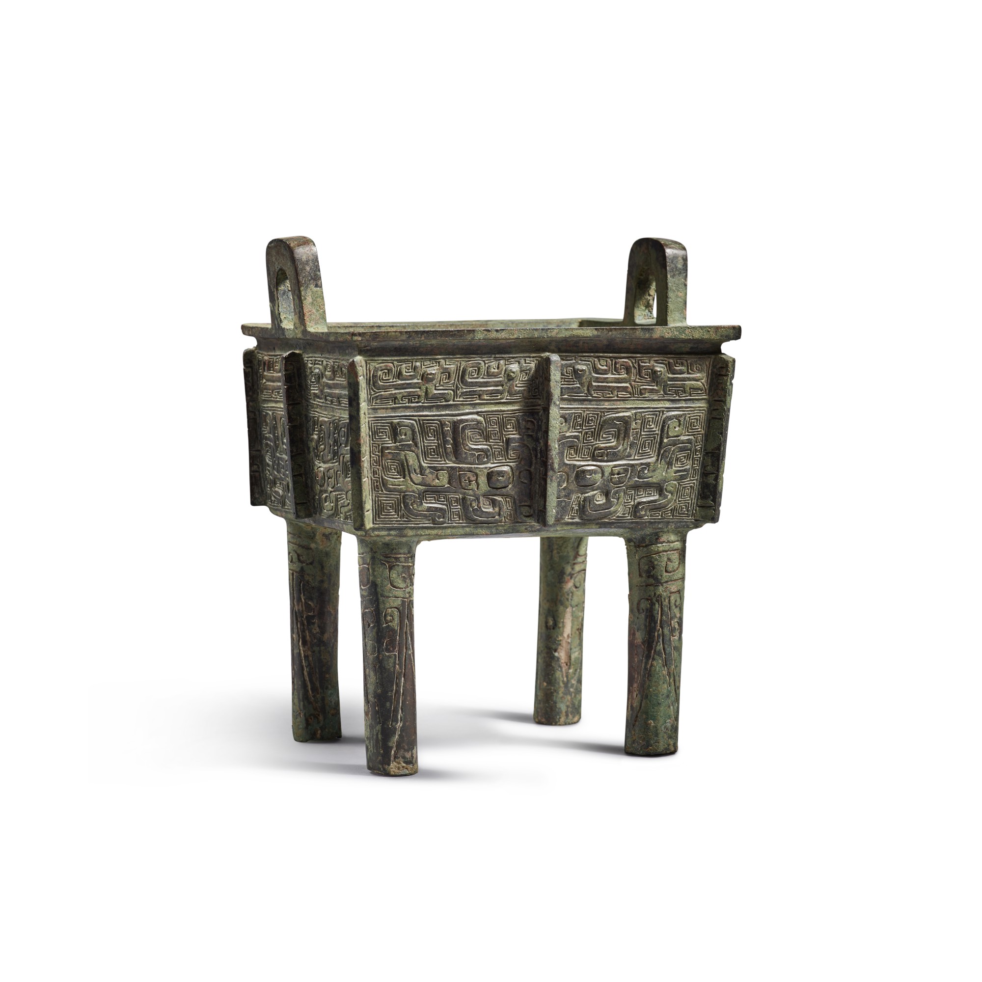 An archaic bronze food vessel (Fangding), Early Western Zhou dynasty ...