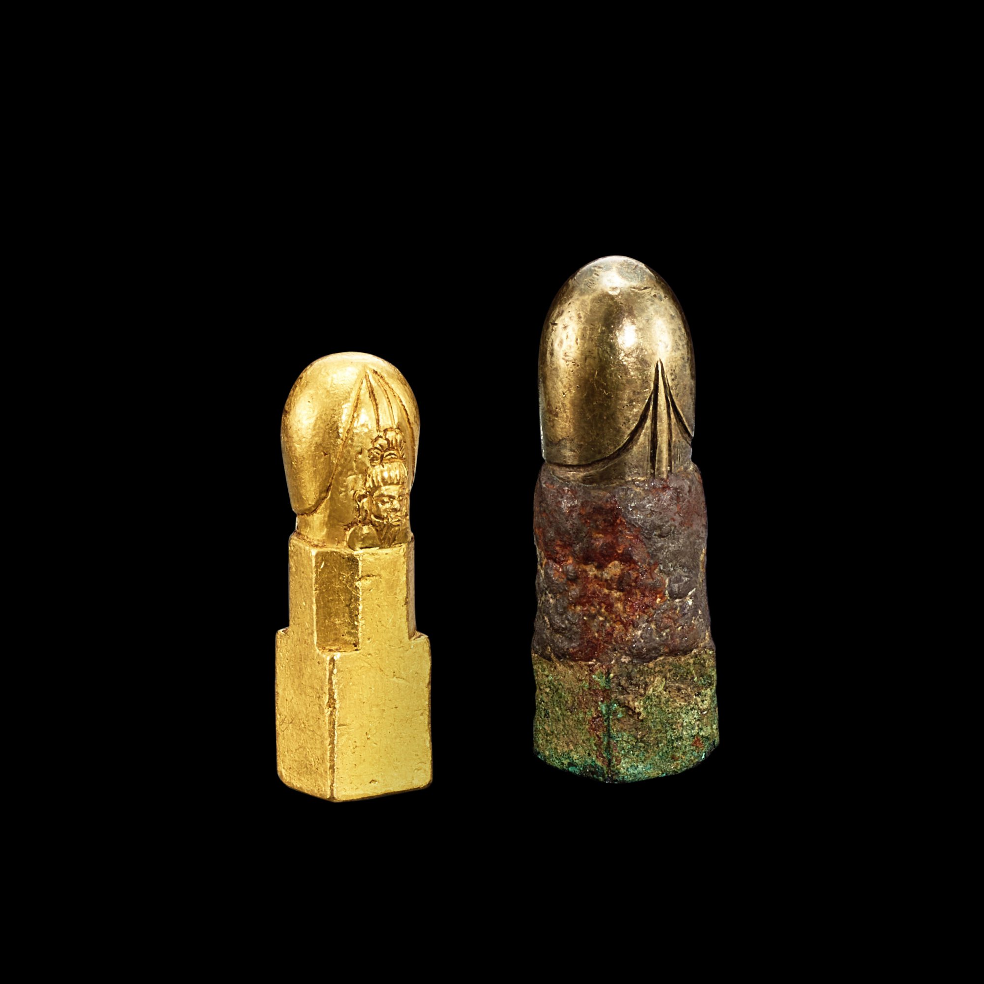 A gold and a metal lingam Khmer, 7th-12th century | 高棉 七至十二世紀 ...