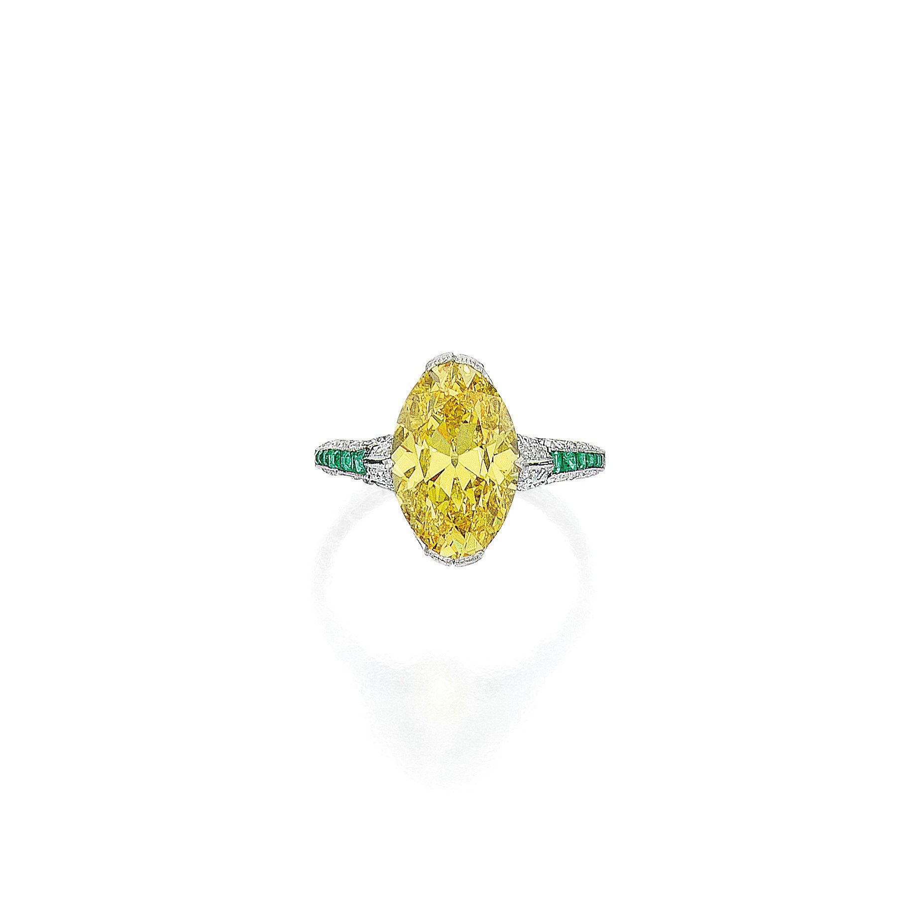 Fancy Vivid Yellow Diamond, Diamond and Emerald Ring | Important Jewels ...