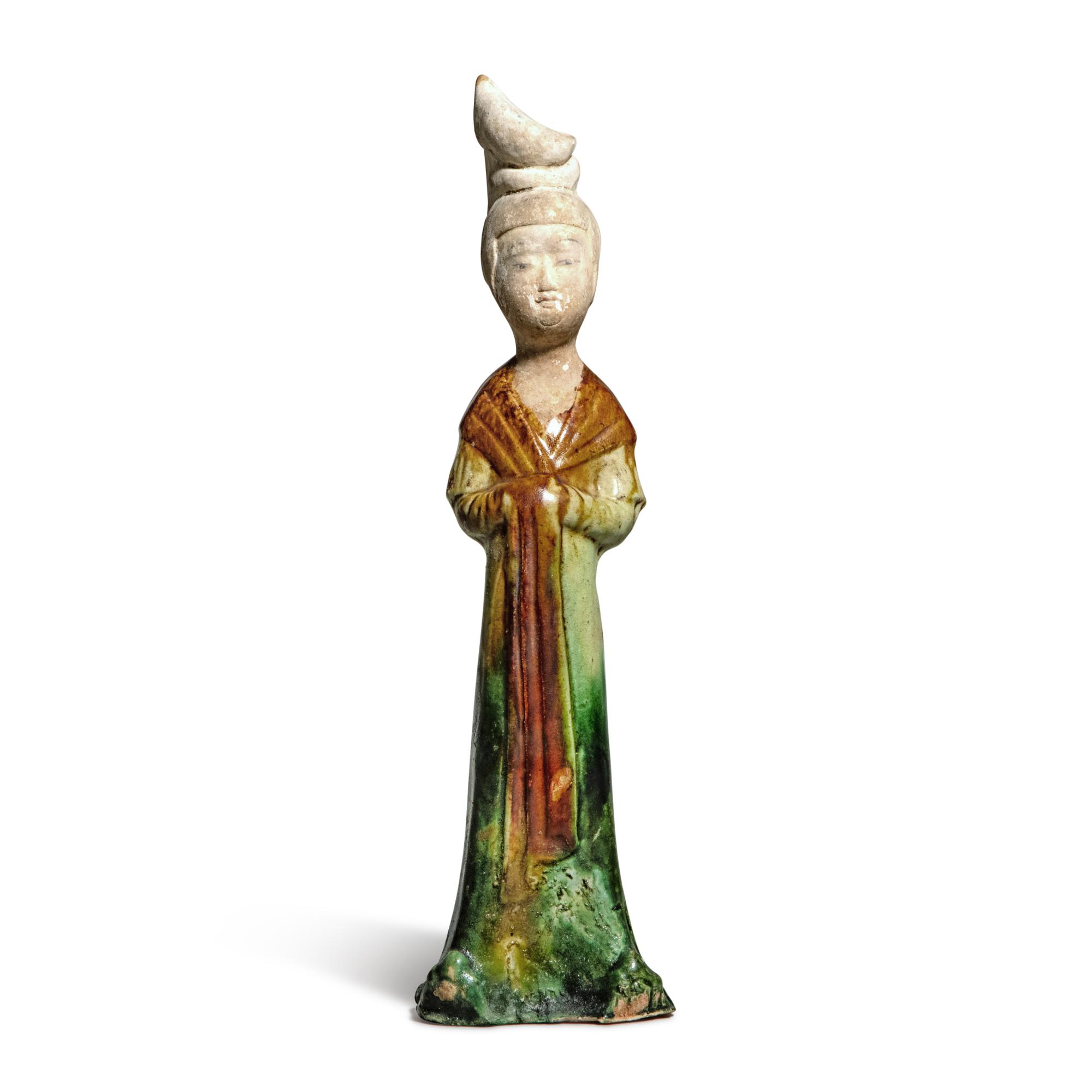 A sancai-glazed pottery figure of court lady, Tang dynasty | 唐 三彩仕女立俑 ...