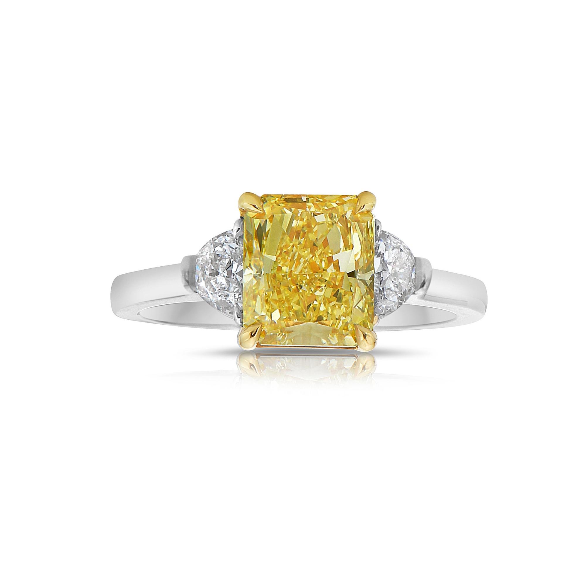 Platinum, Gold, 2.14ct Fancy Yellow Radiant Cut Diamond And Diamond ...