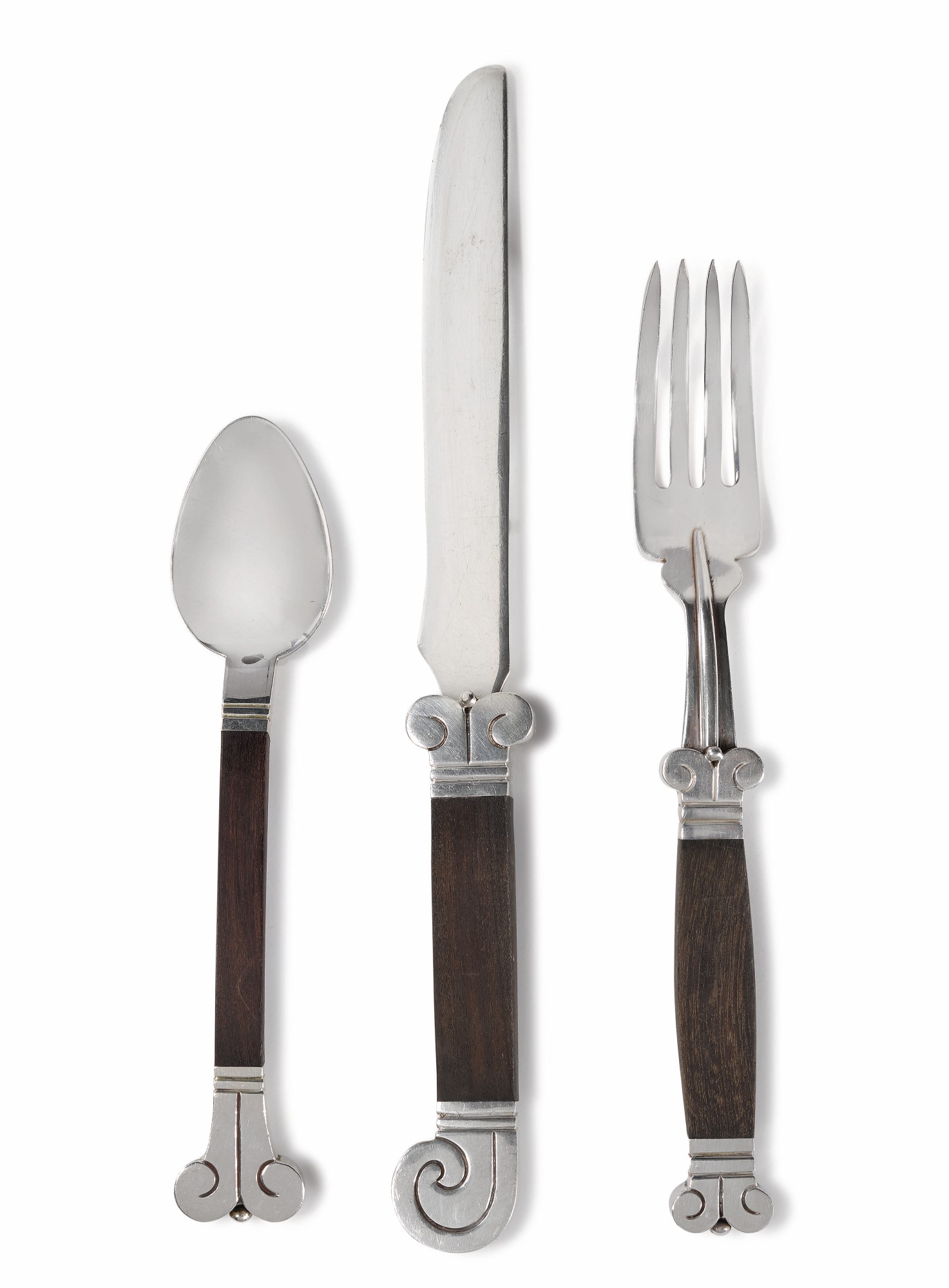 A MEXICAN SILVER AND WOOD AZTEC PATTERN FLATWARE SERVICE, HECTOR ...