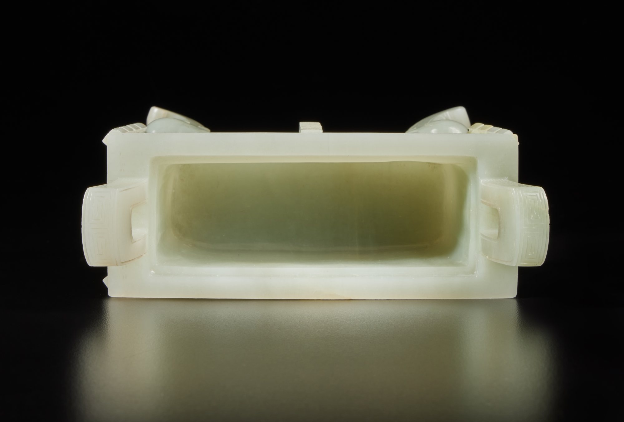 An archaistic pale celadon jade censer and cover (Fang ding), Qing ...