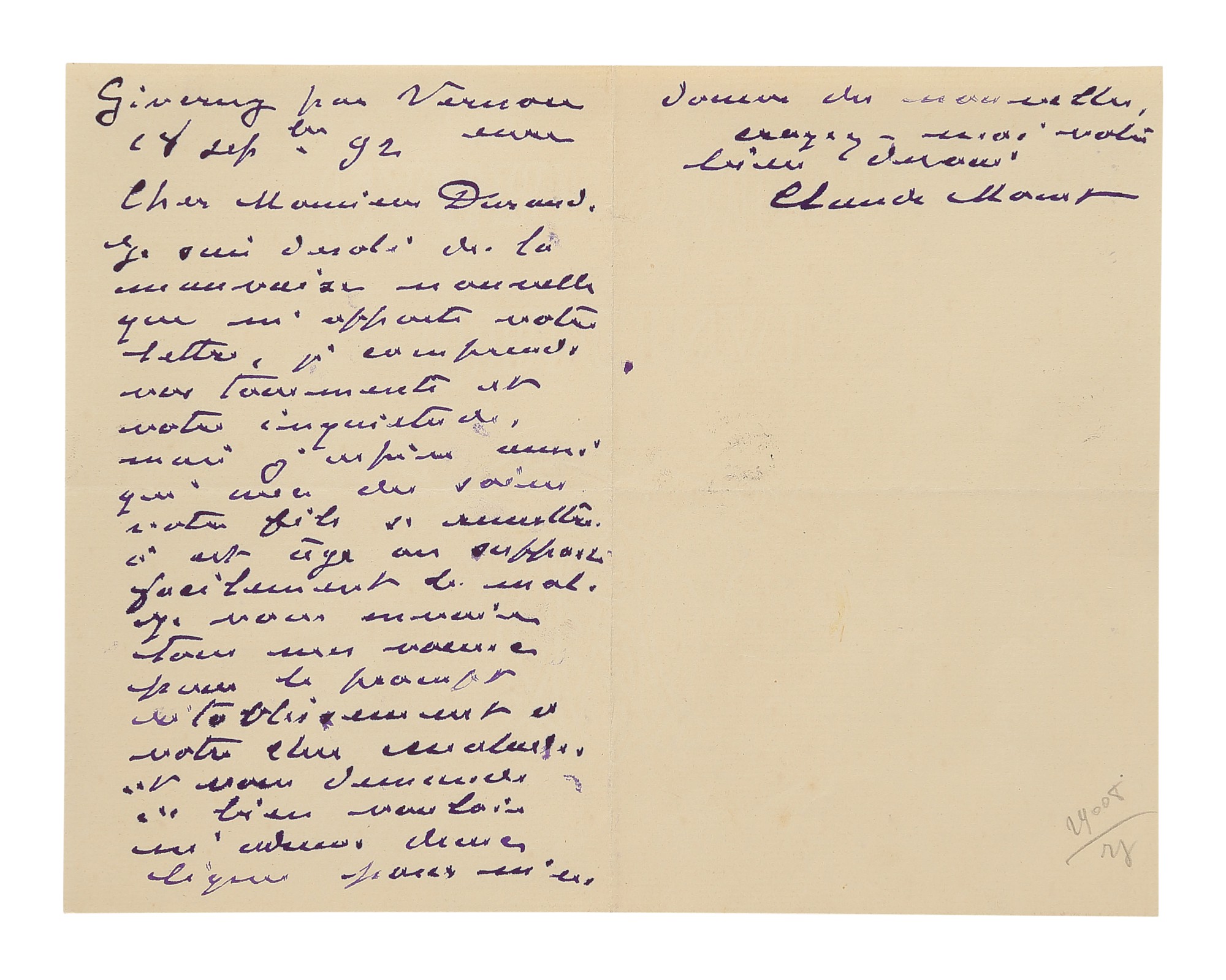 Monet, Claude | A group of letters spanning over twenty years from ...