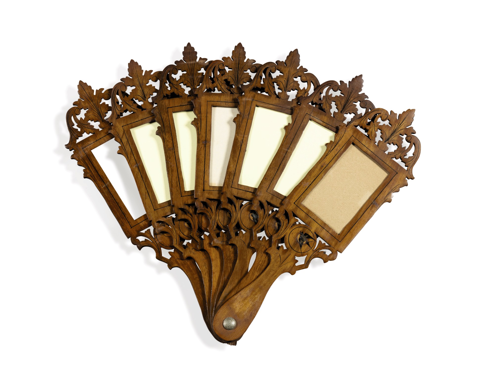 A wooden fan forming photo frames, late 19th - early 20th century ...