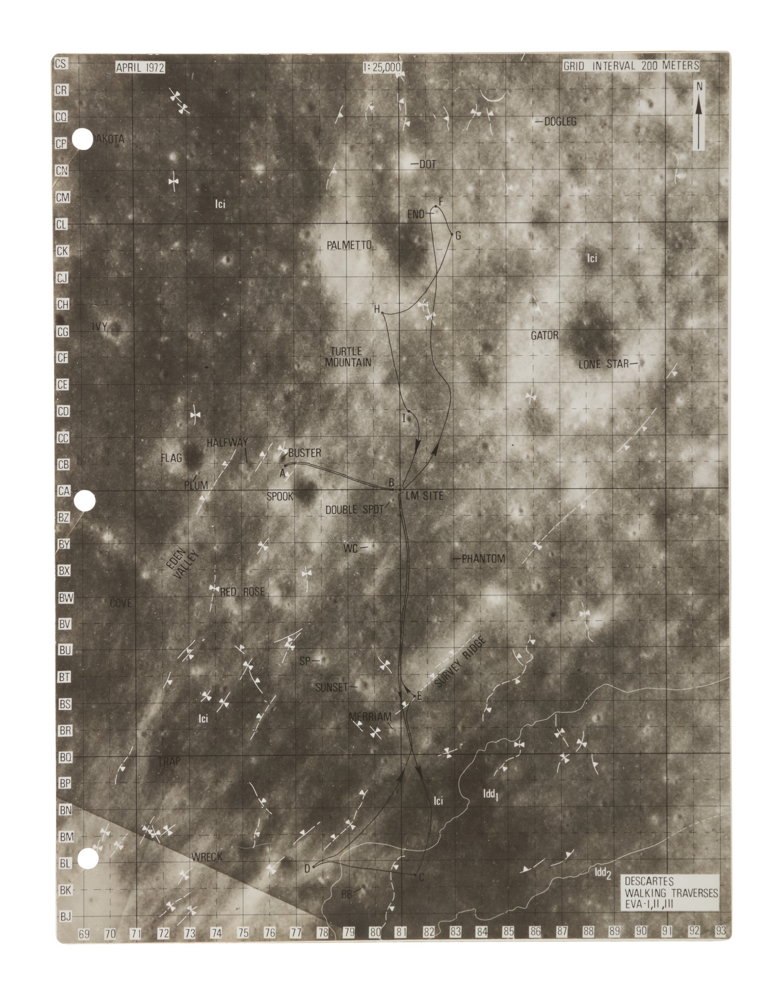 [APOLLO 16]. LUNAR SURFACE FLOWN MAP OF THE LUNAR SURFACE, SIGNED AND ...