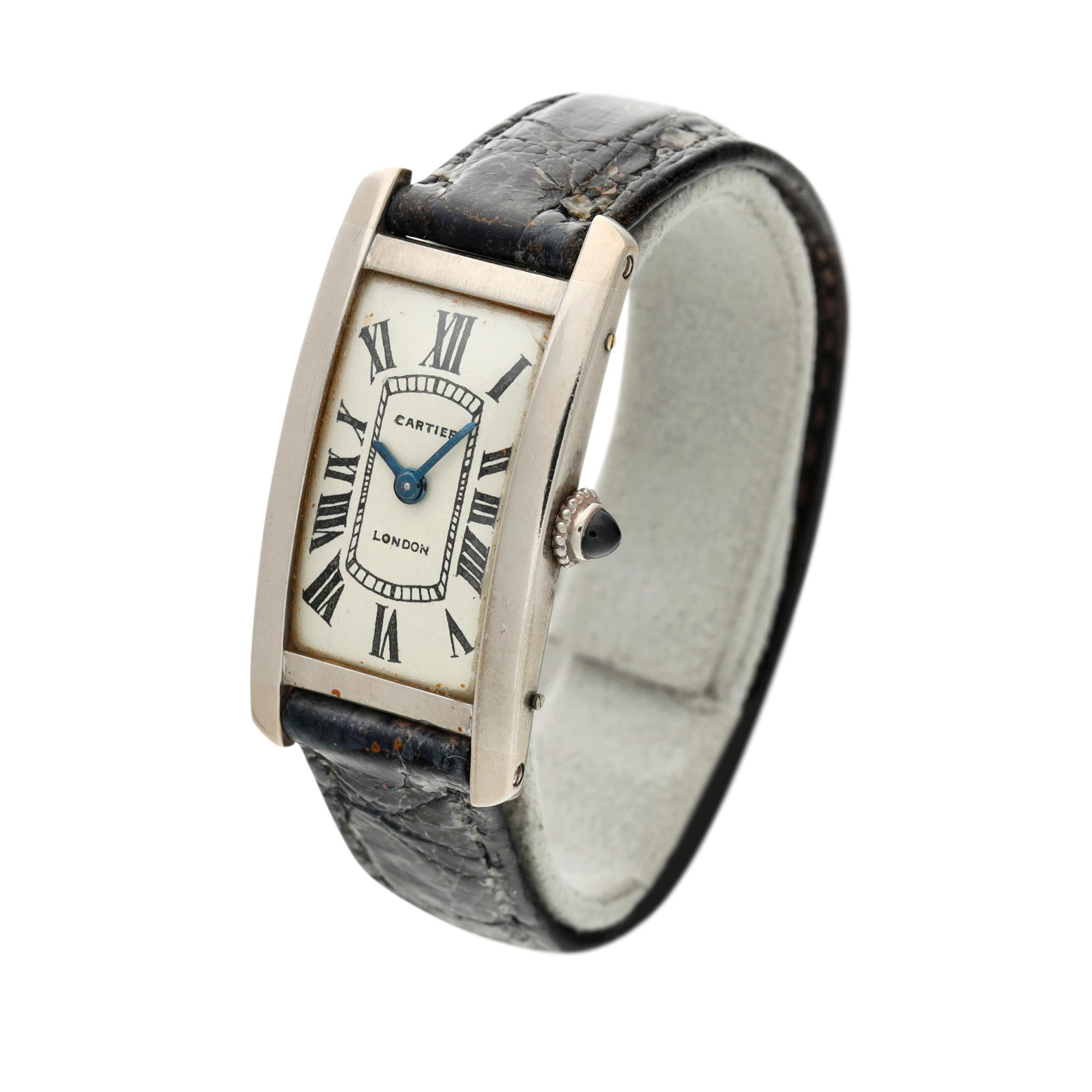 Tank Cintrée, A white gold rectangular wristwatch, Circa 1968 | Icons ...