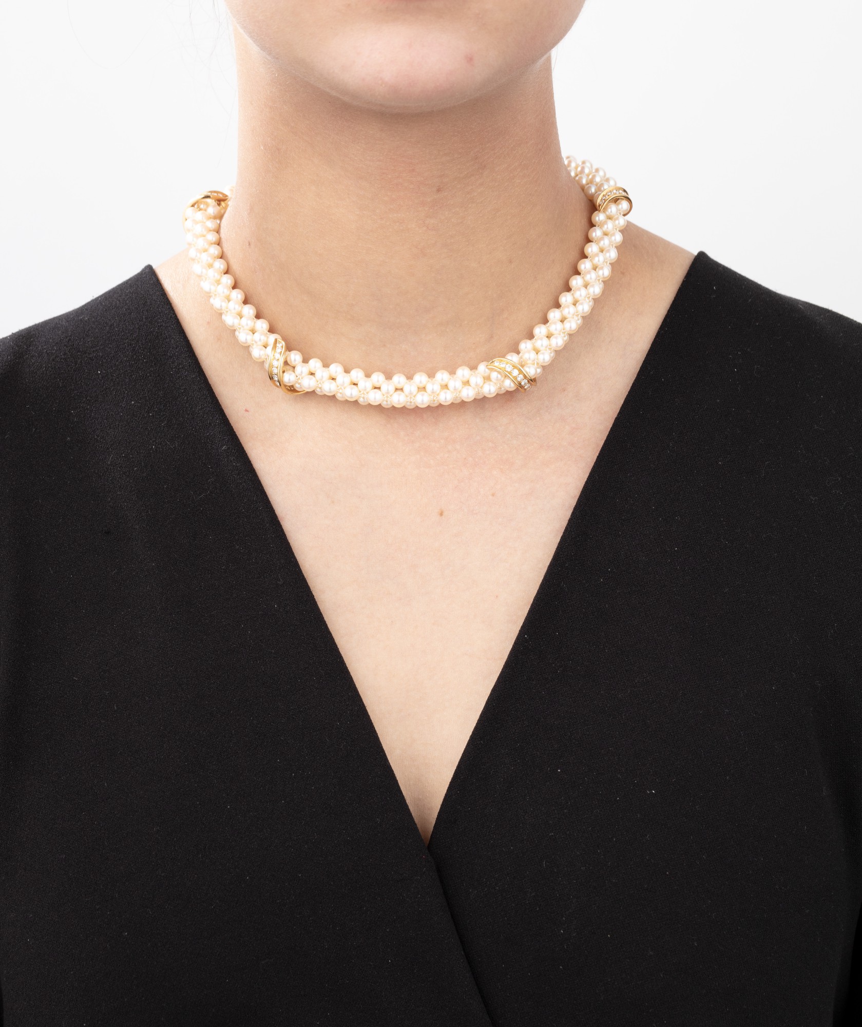 Cartier, Cultured pearl and diamond necklace [Collier perles de culture ...