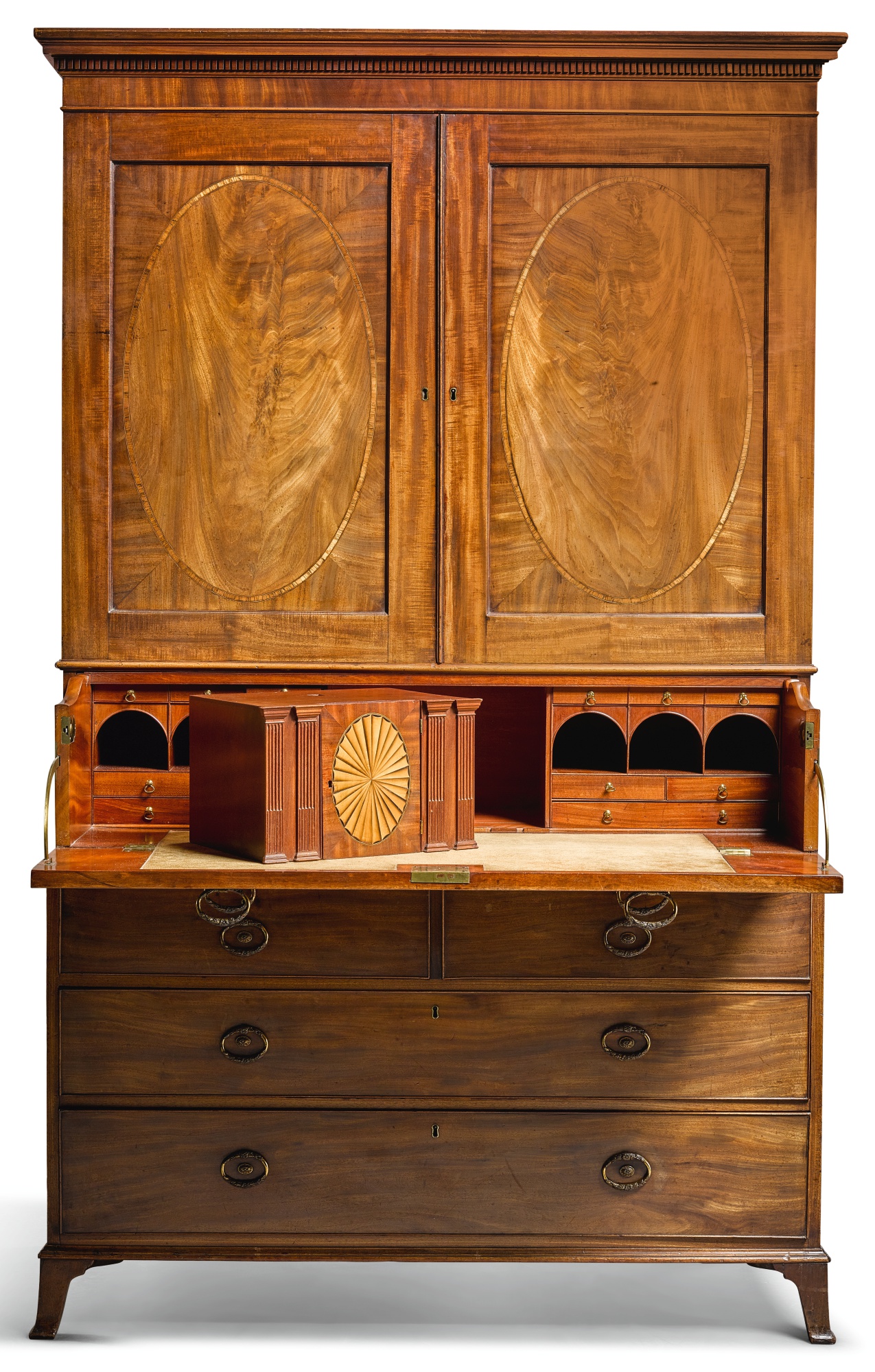 A GEORGE III MAHOGANY SECRETAIRE PRESS CUPBOARD, CIRCA 1790, ATTRIBUTED ...
