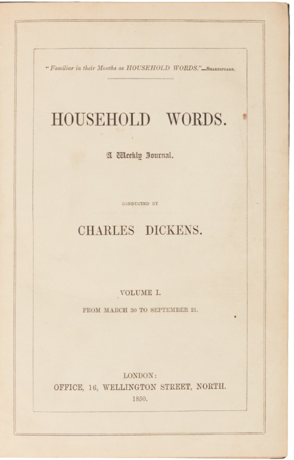 Dickens, Household Words, 1850-59, complete 19 volume set of first book ...