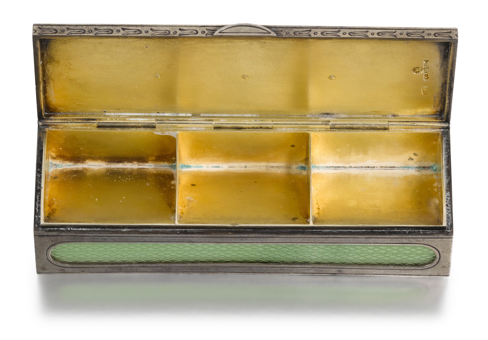 A Fabergé silver-gilt and guilloché enamel stamp box, Moscow, 1899-1908 ...
