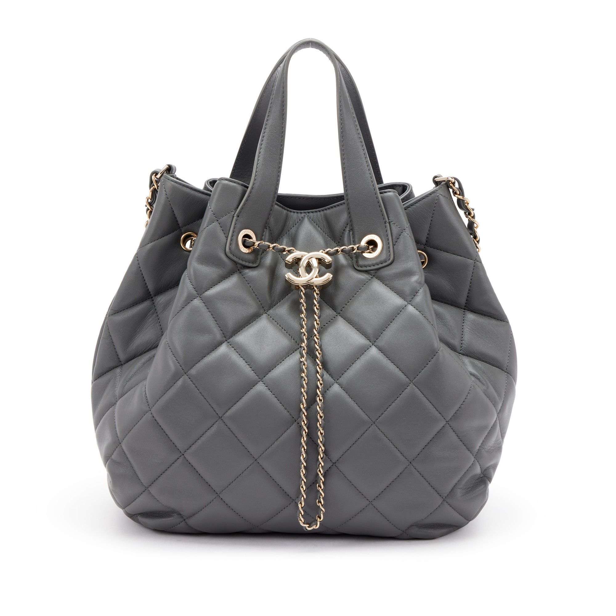 Chanel Grey Quilted Calfskin Large Drawstring Bag Silver Hardware, 2019 ...