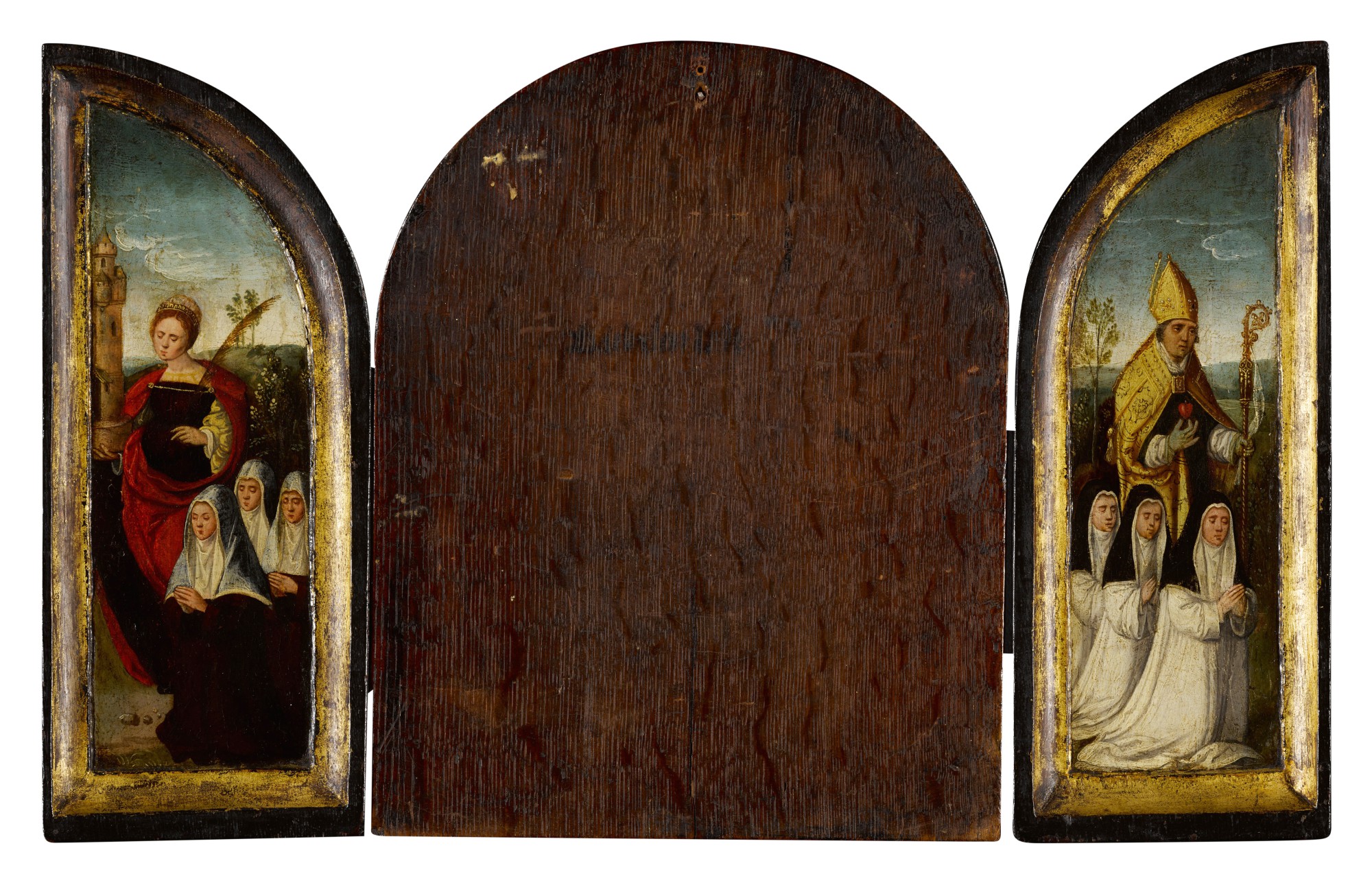 Triptych with the Crucifixion and Saints John the Evangelist, Francis of Assisi, Ursula ...