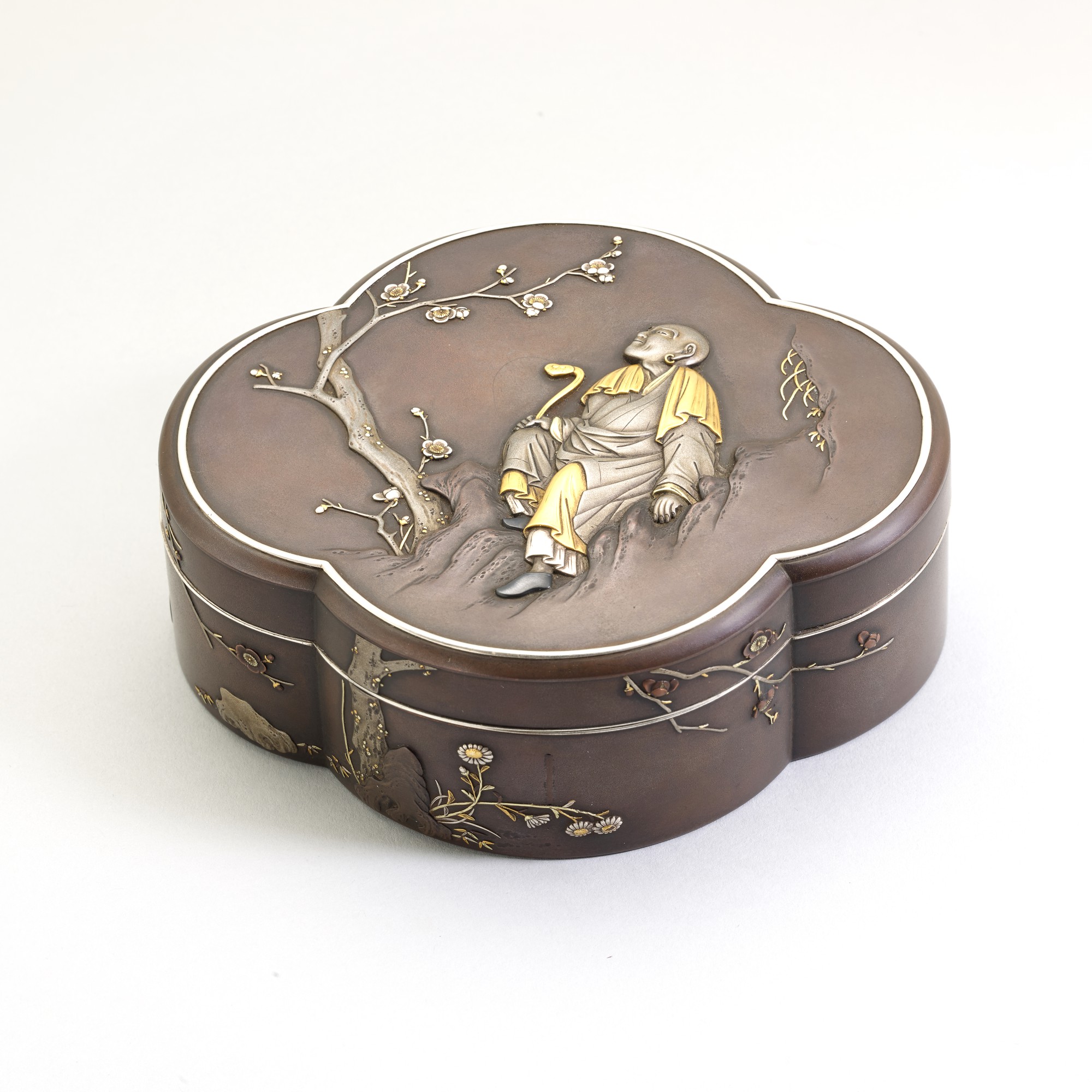 A BRONZE BOX AND COVER, SIGNED JYUKO AND SEALED HIRANO, MEIJI PERIOD ...