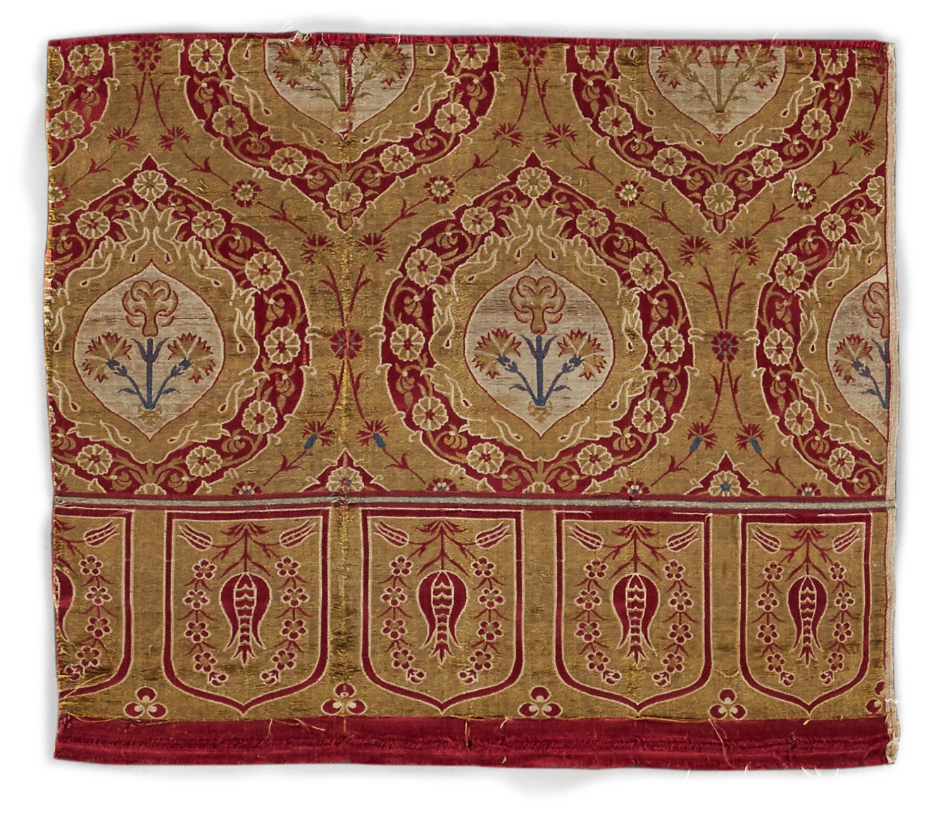 An Ottoman silk and metal thread brocade (kemha) yastik fragment ...