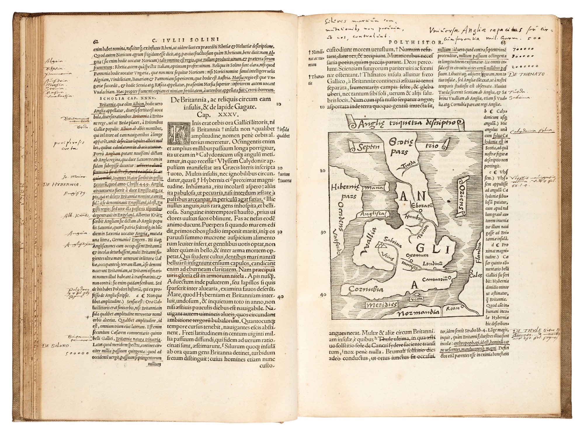 Solinus, Polyhistor, Basel, 1538, heavily annotated, modern cloth ...