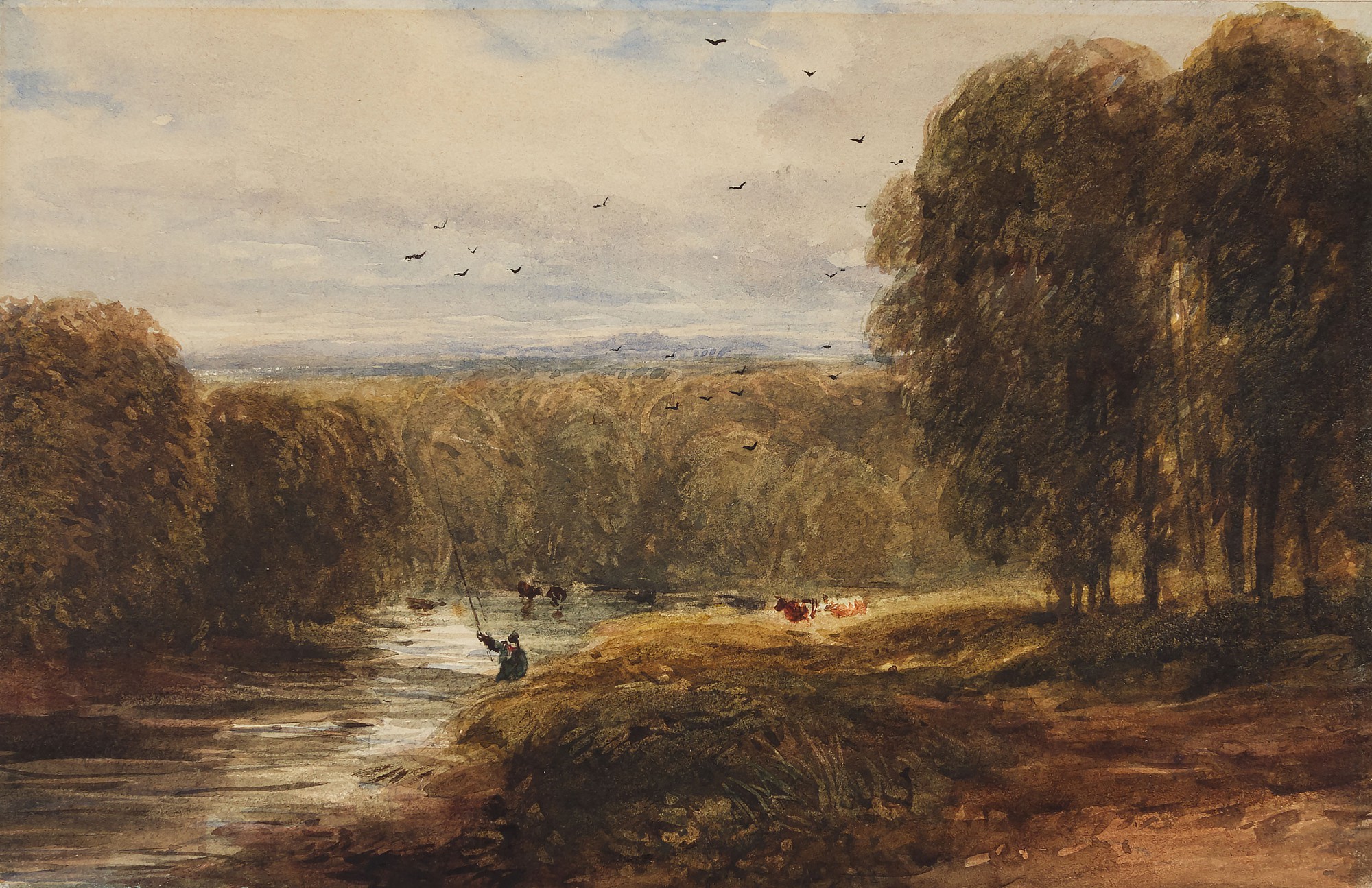 DAVID COX, R.W.S | Fisherman on the River Dee, North Wales | Old Master ...