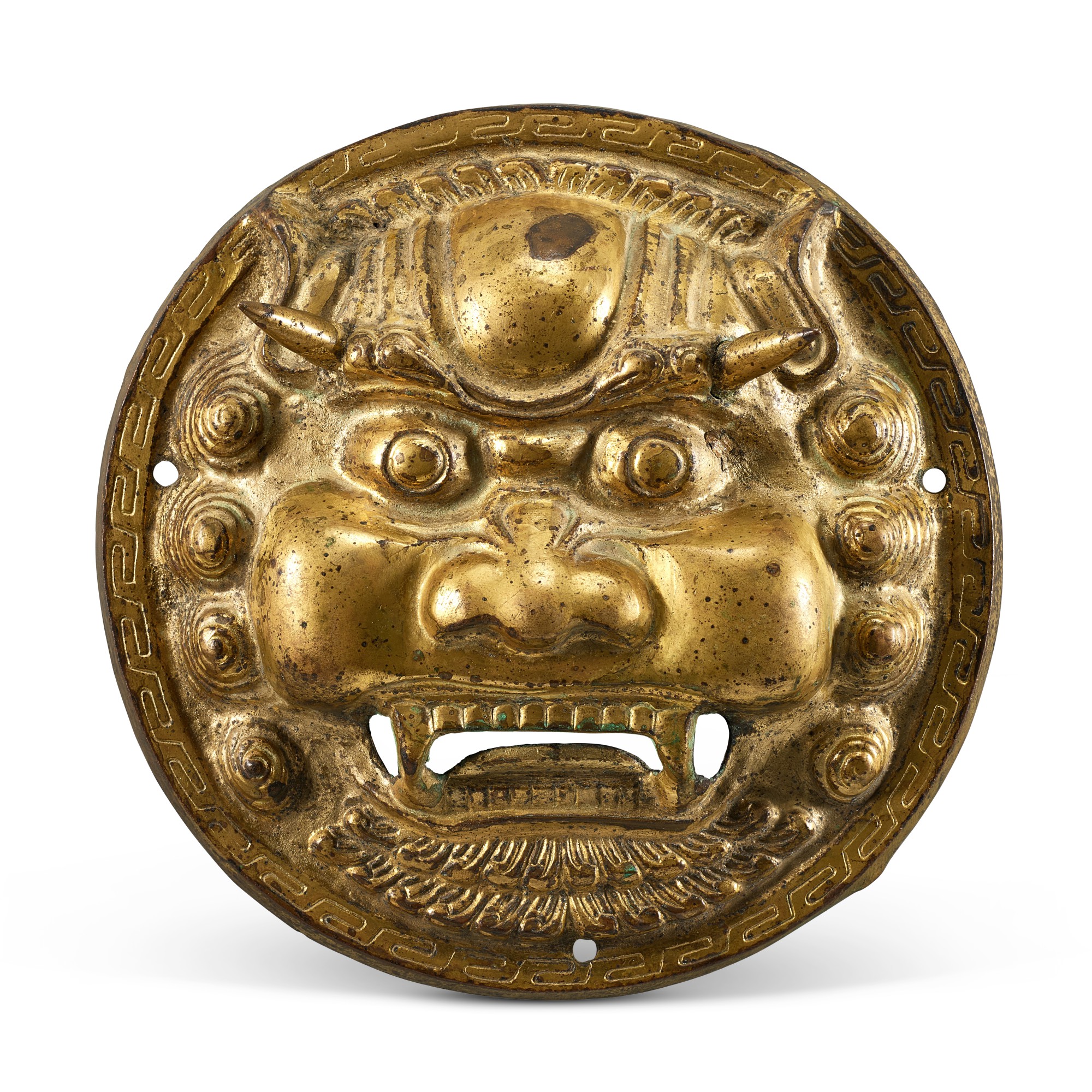 A gilt-bronze mask, Ming - Qing dynasty | 明至清 鎏金銅鋪首 | Chinese Art ...