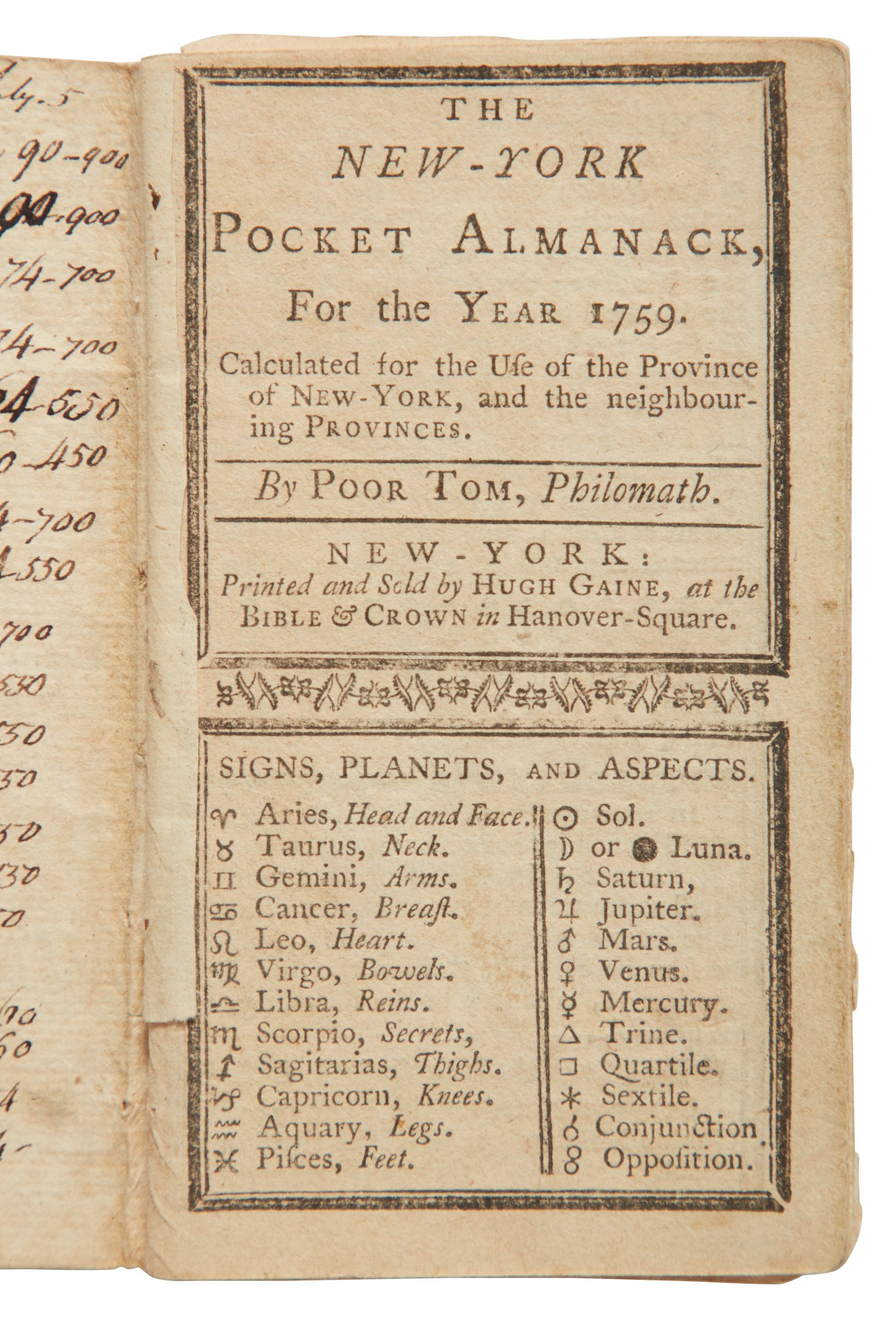 The New-York Pocket Almanack | A second Hugh Gaine almanac from the ...