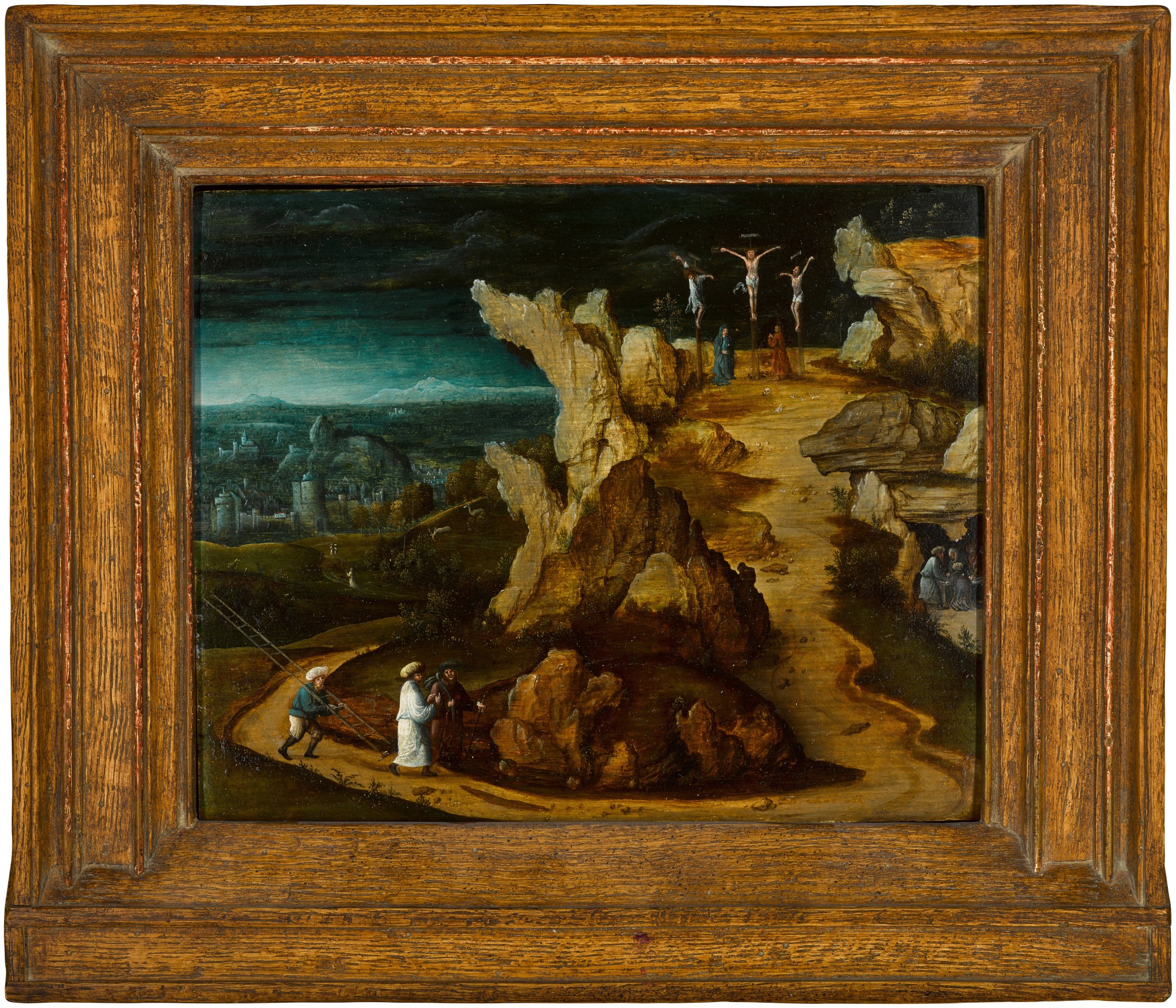 An extensive rocky landscape with the Crucifixion at Calvary | Old ...