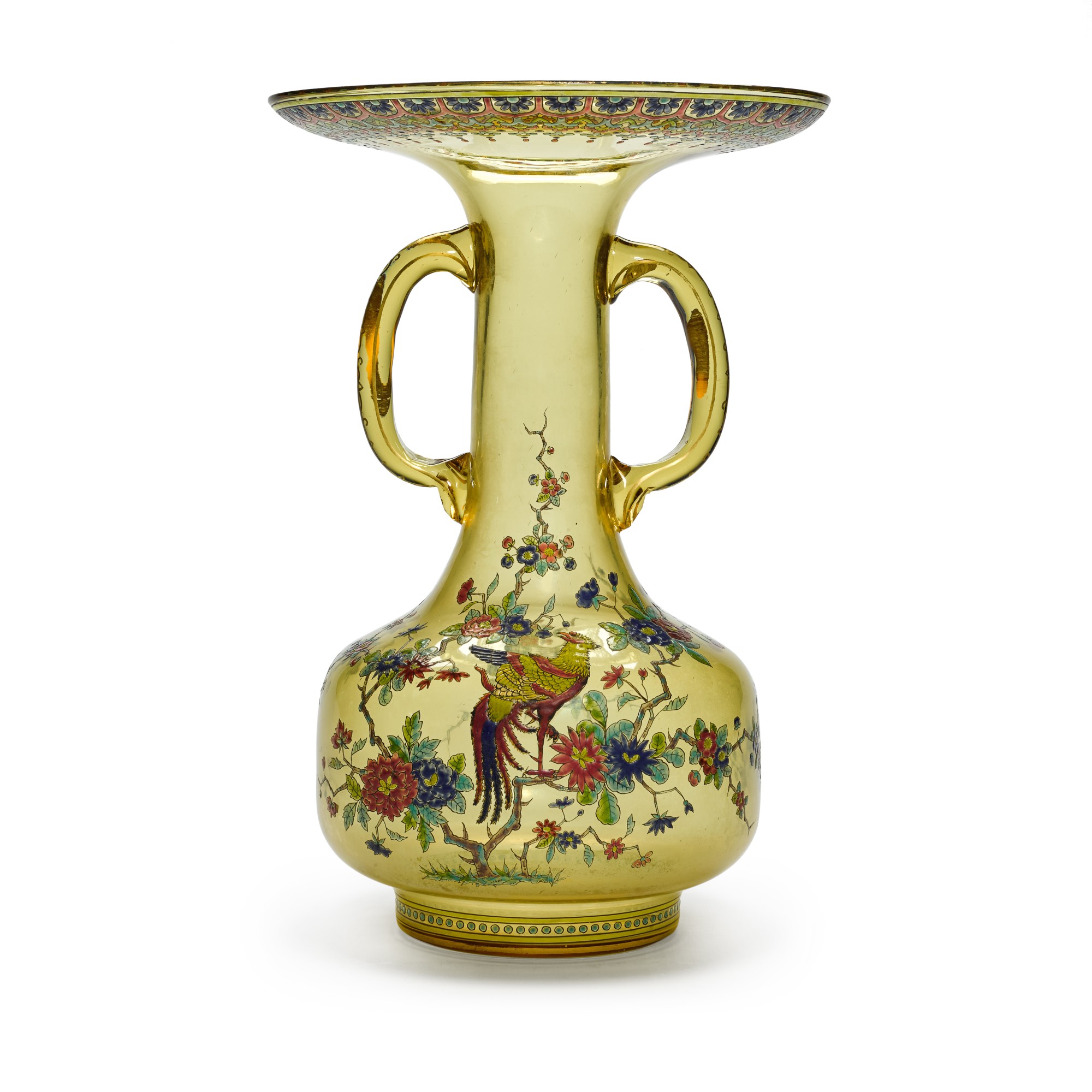 An enamelled glass two-handled vase, Imperial Glass Works, St ...