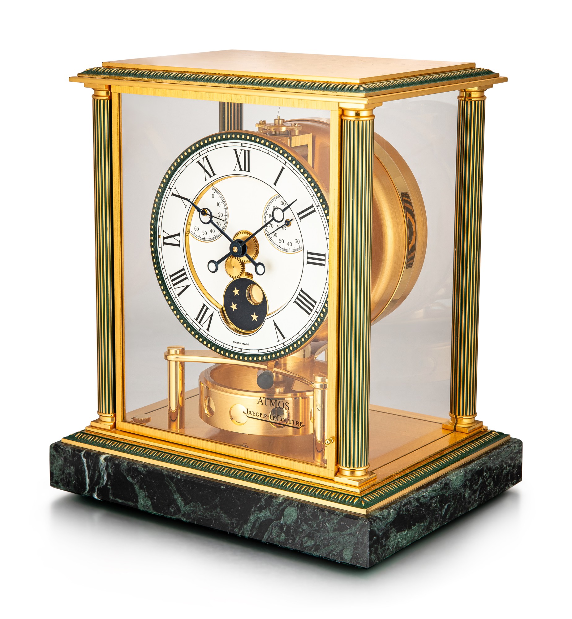 JAEGER-LECOULTRE | A GILT BRASS ATMOS CLOCK WITH MOON PHASES ...